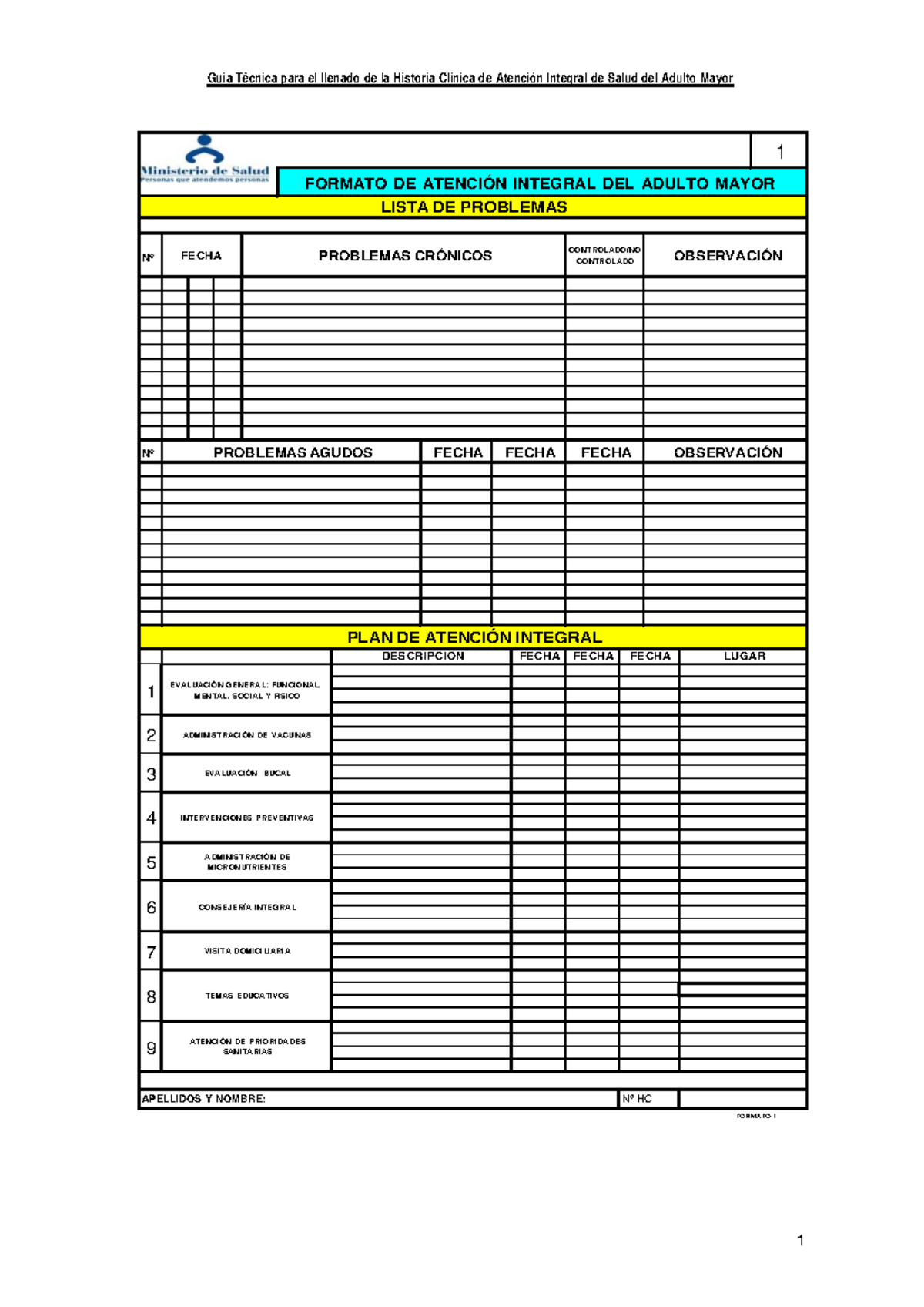 Vacam HC DEL Adulto Mayor - 1 FORMATO DE ATENCIÓN INTEGRAL DEL ADULTO ...