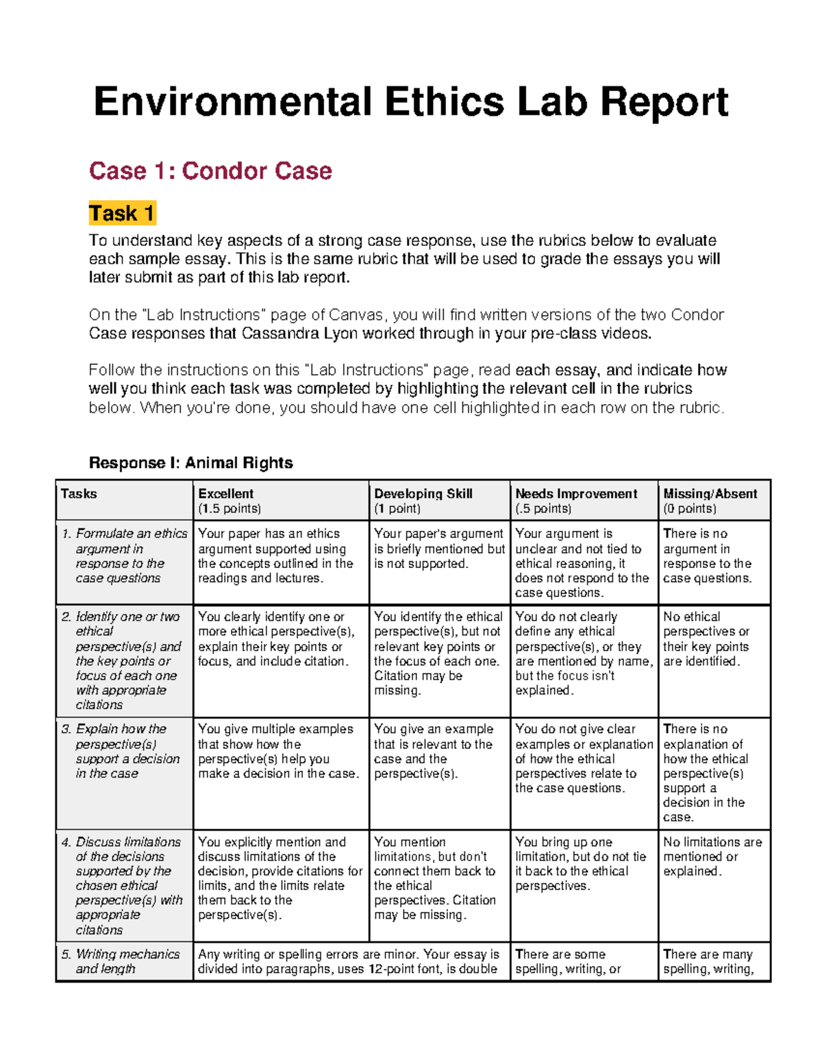 Final Environmental Ethics Lab Report Template Fall22-1 - Environmental ...