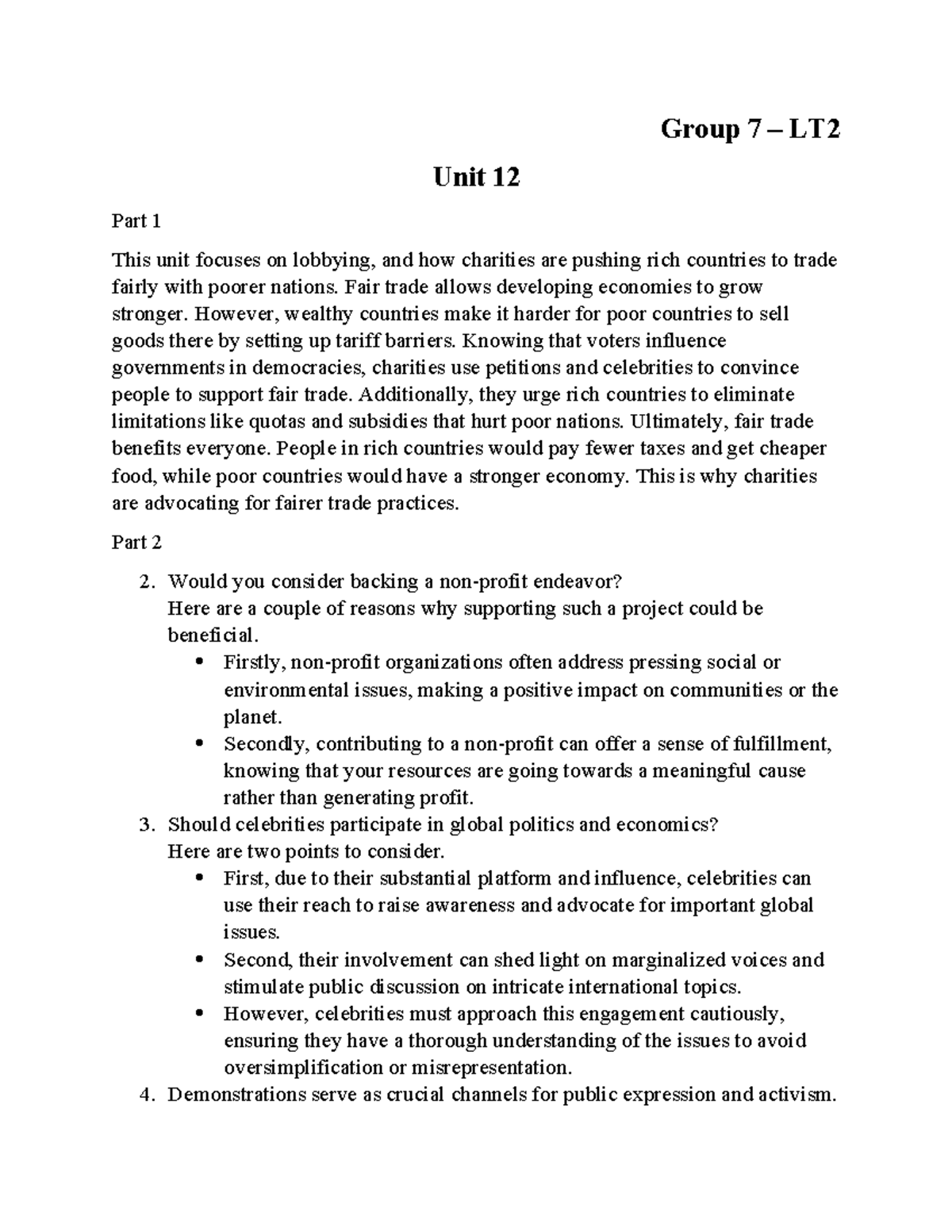Unit-12 - dfgbhnm, - Group 7 – LT Unit 12 Part 1 This unit focuses on lobbying, and how ...