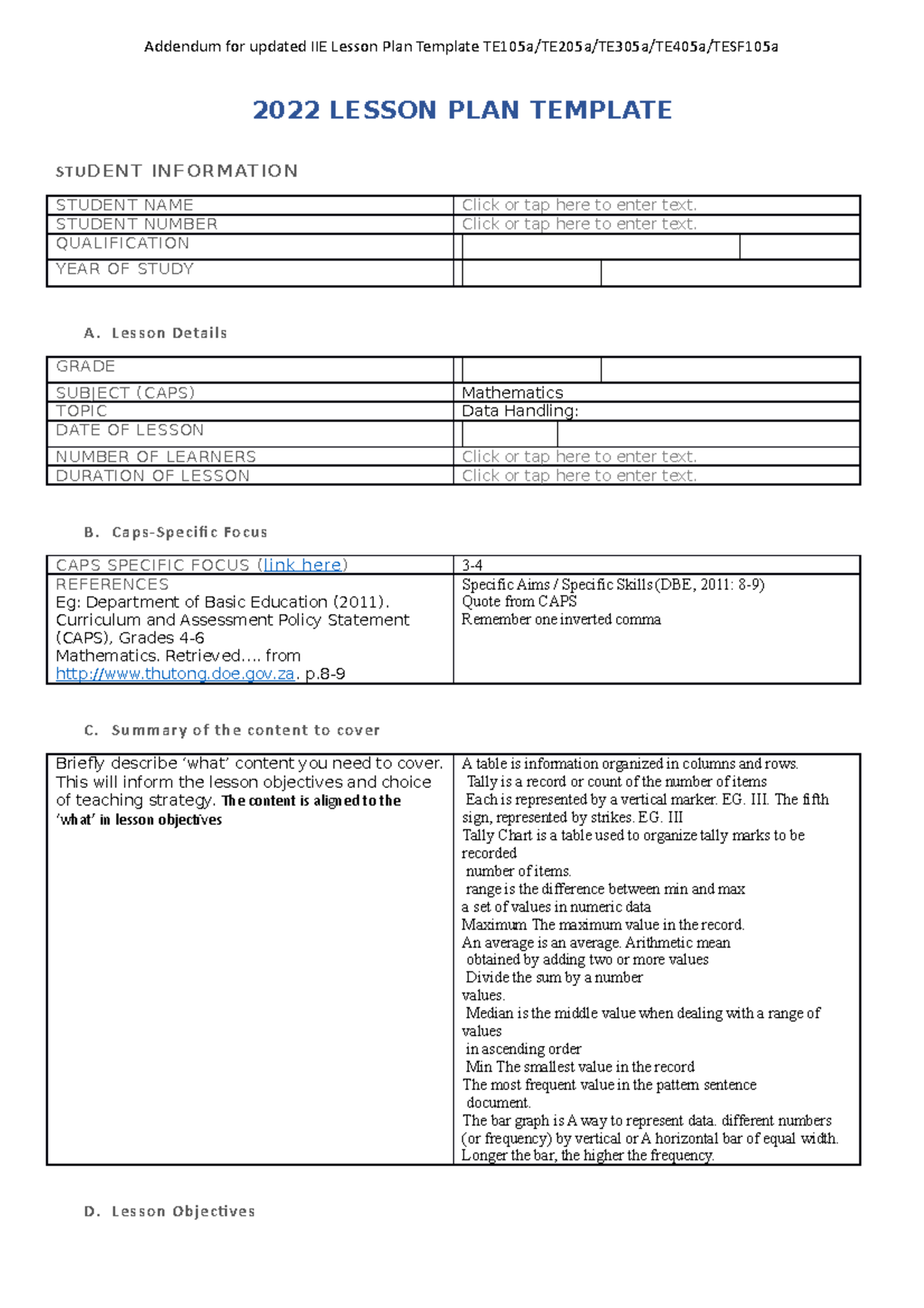 Activity 1-Kayleigh - 2022 LESSON PLAN TEMPLATE STUDENT INFORMATION ...