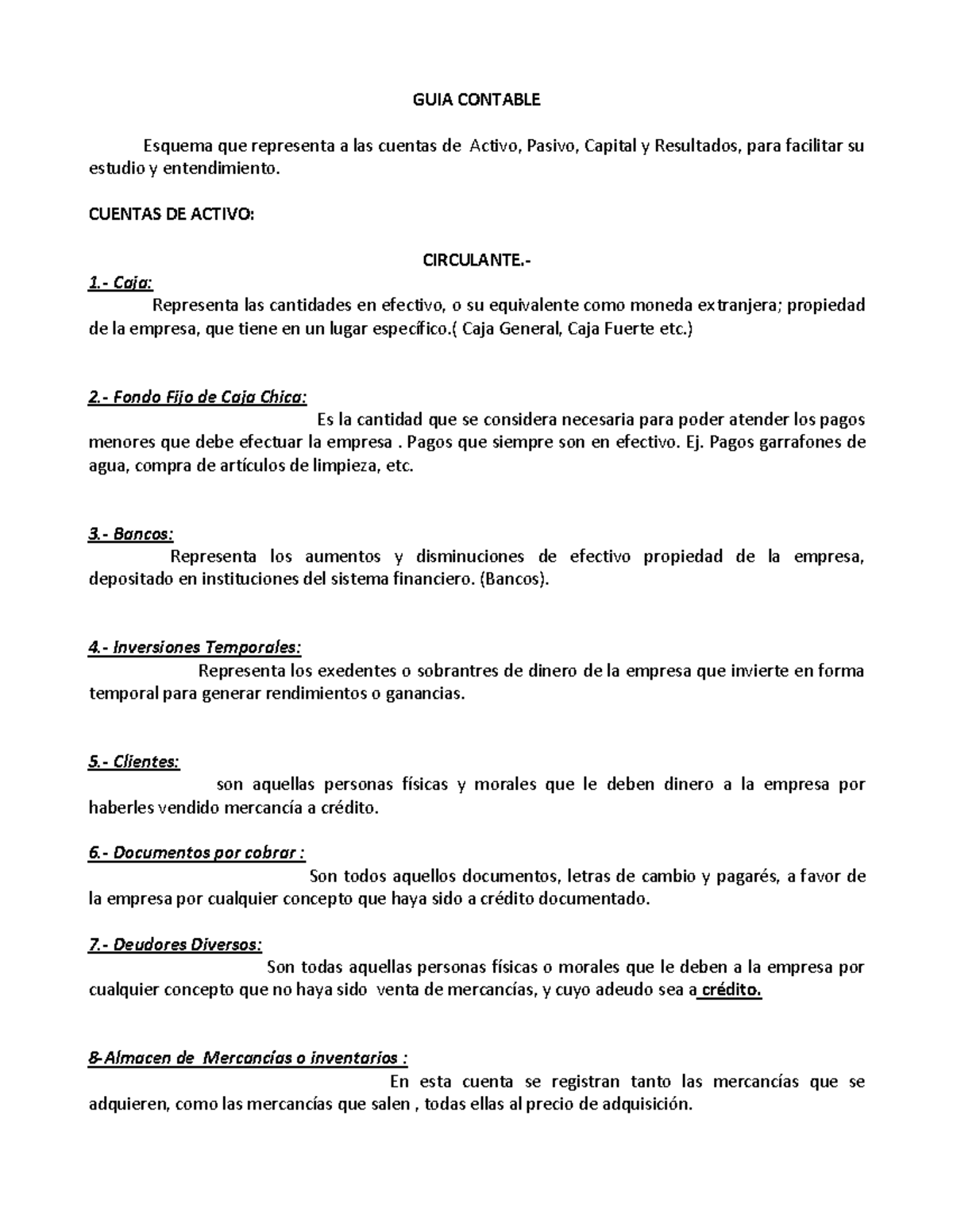 GUIA Contable - apoyo - GUIA CONTABLE Esquema que representa a las cuentas de Activo, Pasivo ...