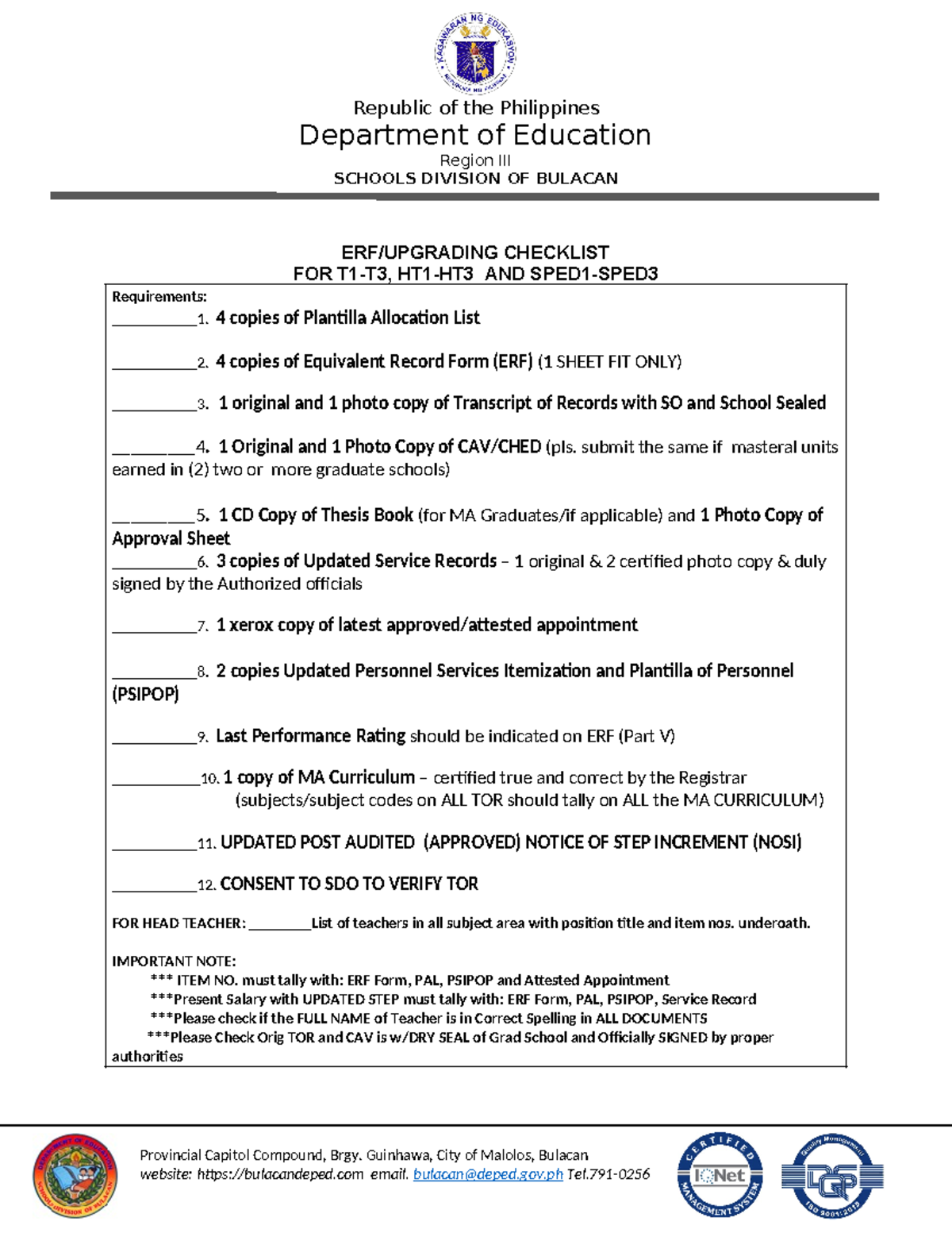 ERF-checklist-2021 Final - Republic of the Philippines Department of ...