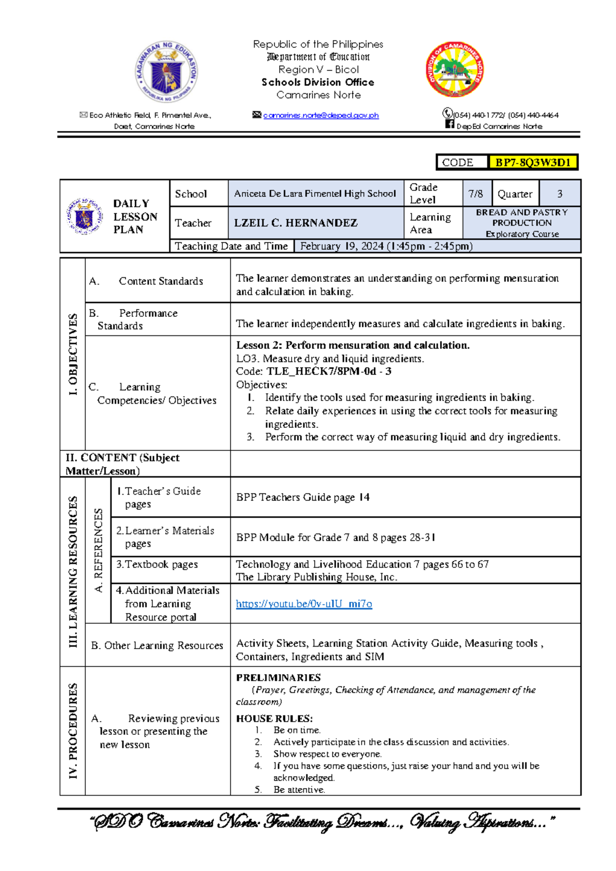 COT 3 - BPP Exploratory - Department of Education Region V – Bicol ... COT 3 - BPP Exploratory - Department of Education Region V – Bicol ...
