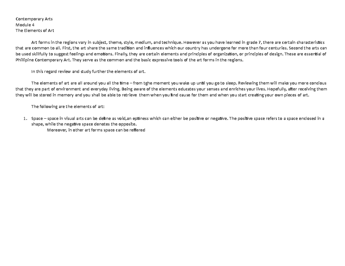 Contemporary Arts and Physical Education - Contemporary Arts Module 4 ...