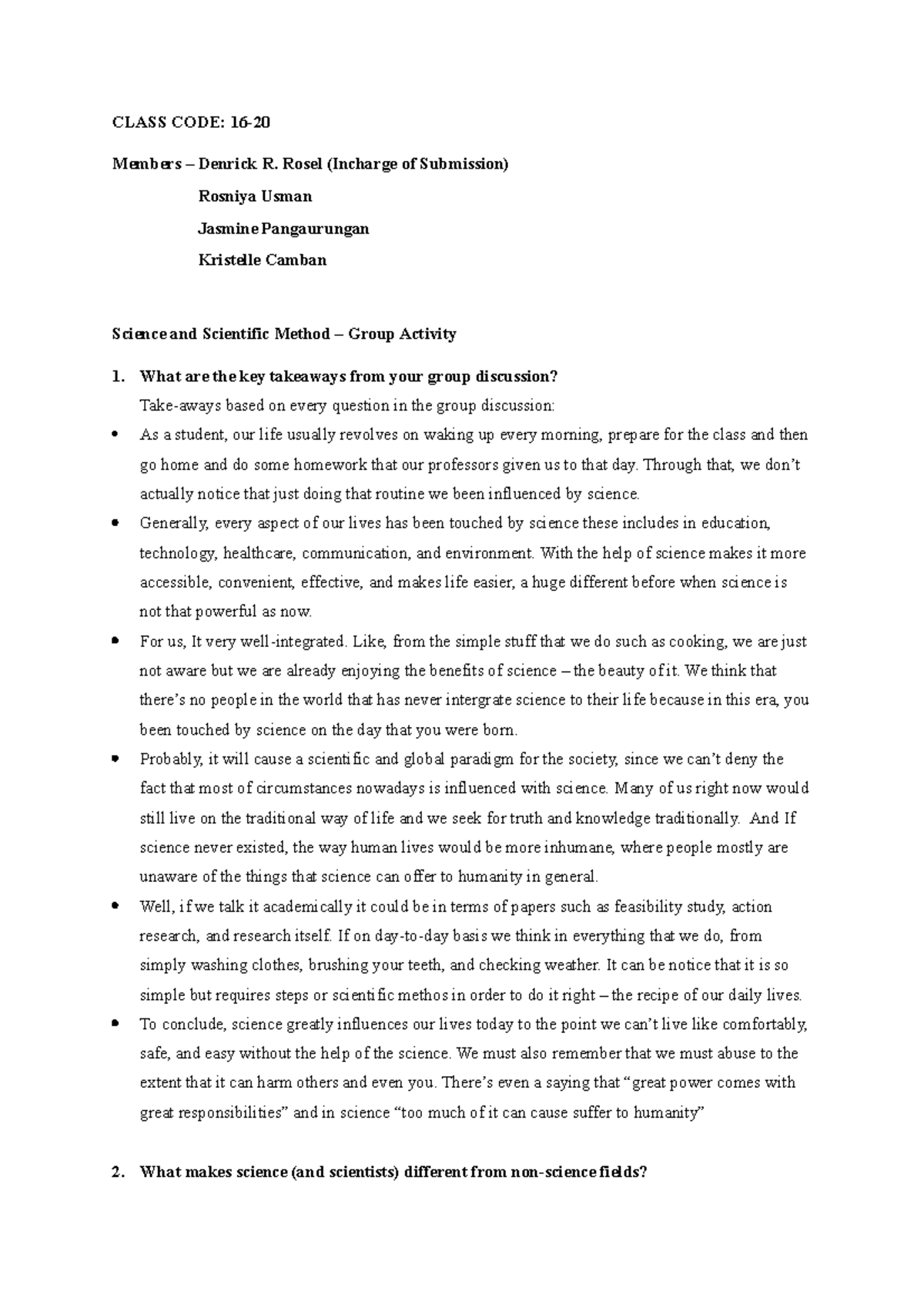 What are the key takeaways from your group discussion - CLASS CODE: 16 ...