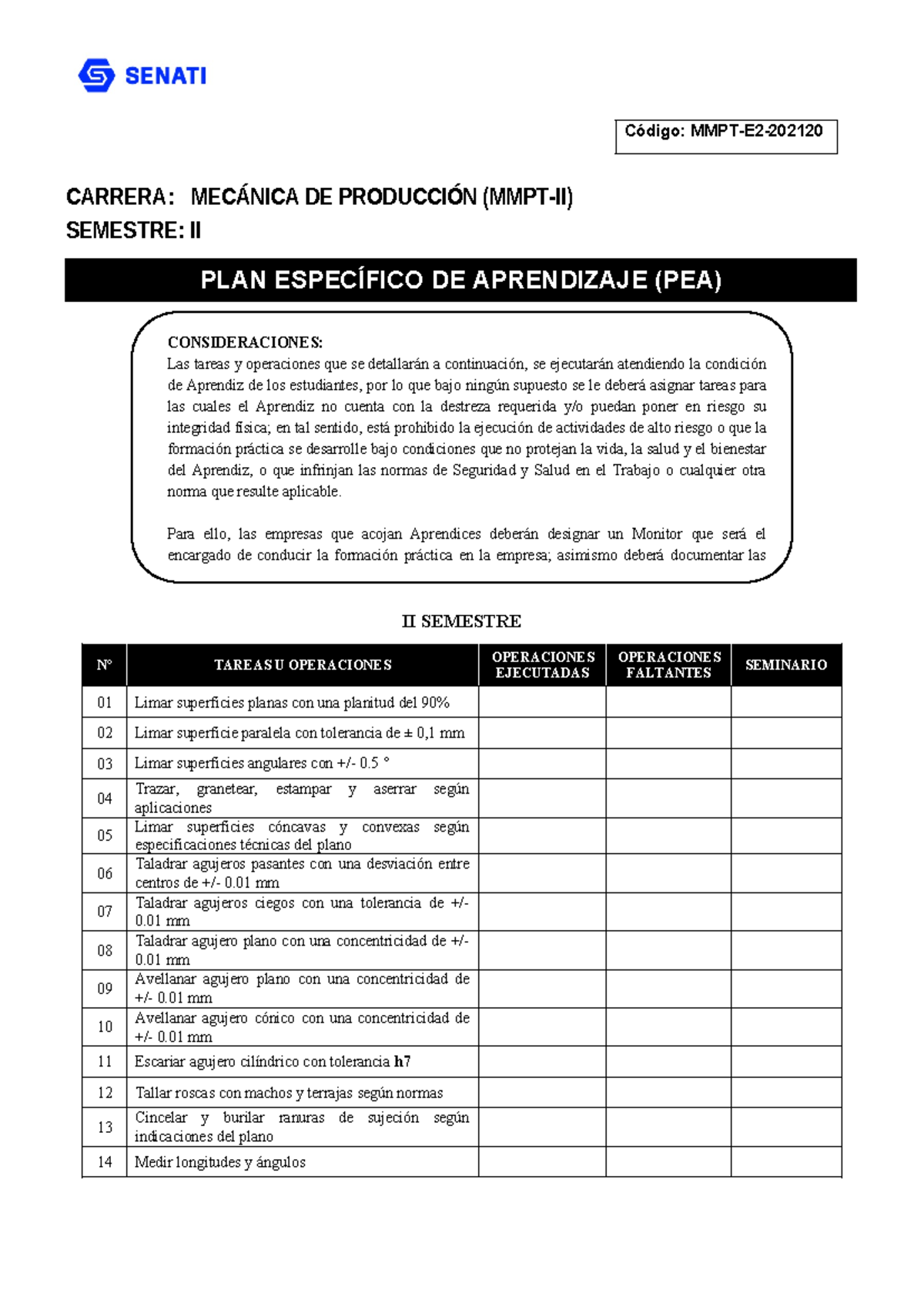PEA-202120-MMPT - Código: MMPT-E2- CARRERA: MECÁNICA DE PRODUCCIÓN ...