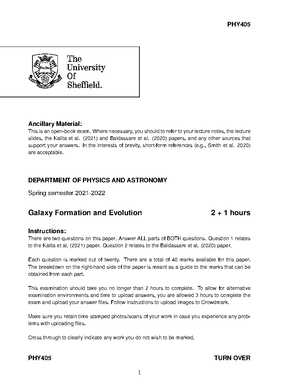 PHY405 20-21 - Past Paper - PHY Ancillary Material: This is an open-book exam. You are expected ...