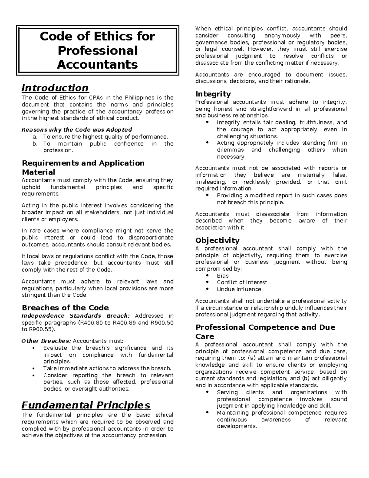 Module 2 - Audit Notes - Code of Ethics for Professional Accountants ...
