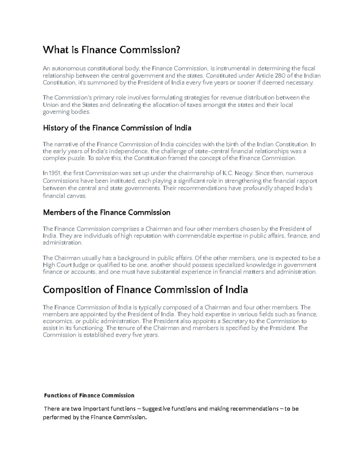 Finance Commission - Constituted under Article 280 of the Indian ...