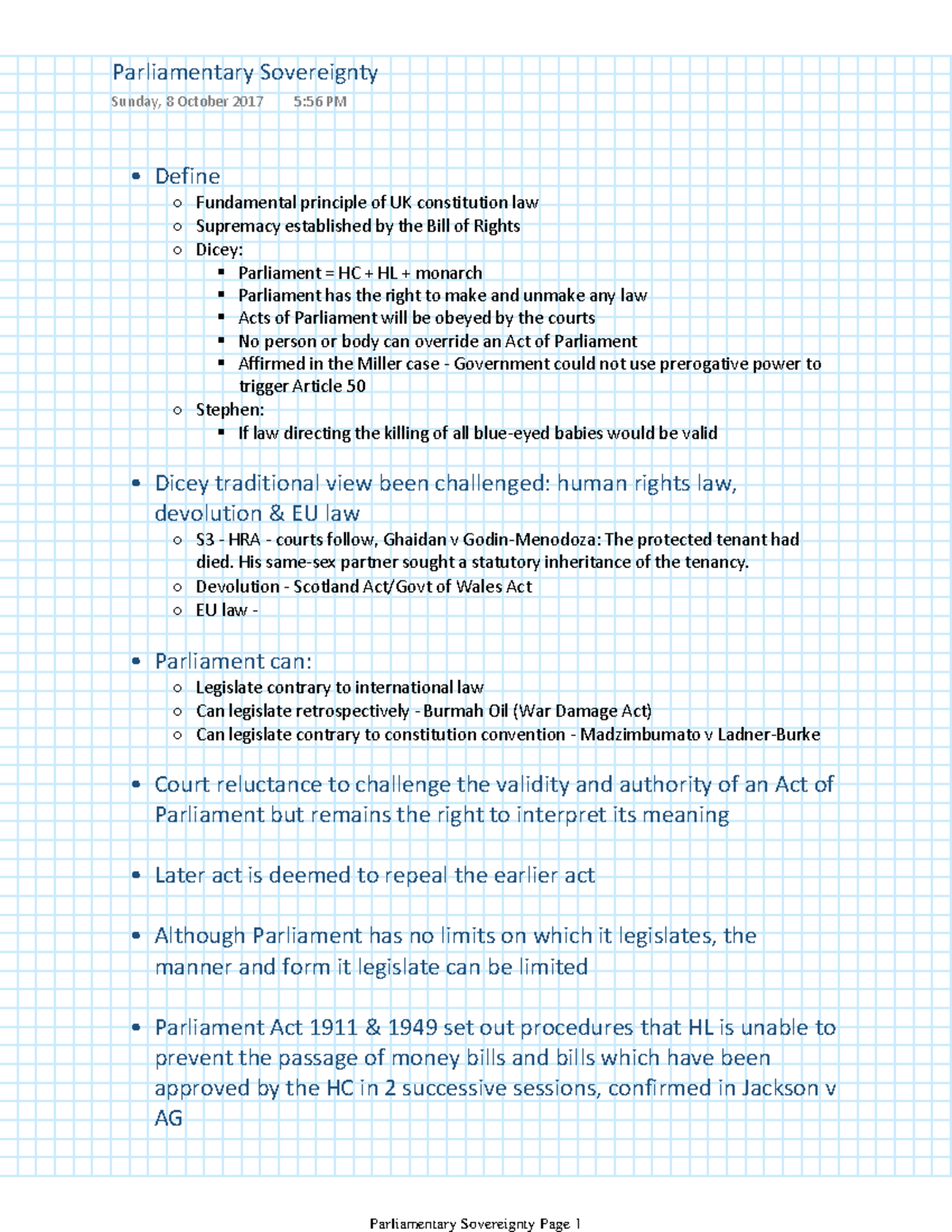 Public Law notes - Define Fundamental principle of UK constitution law ...
