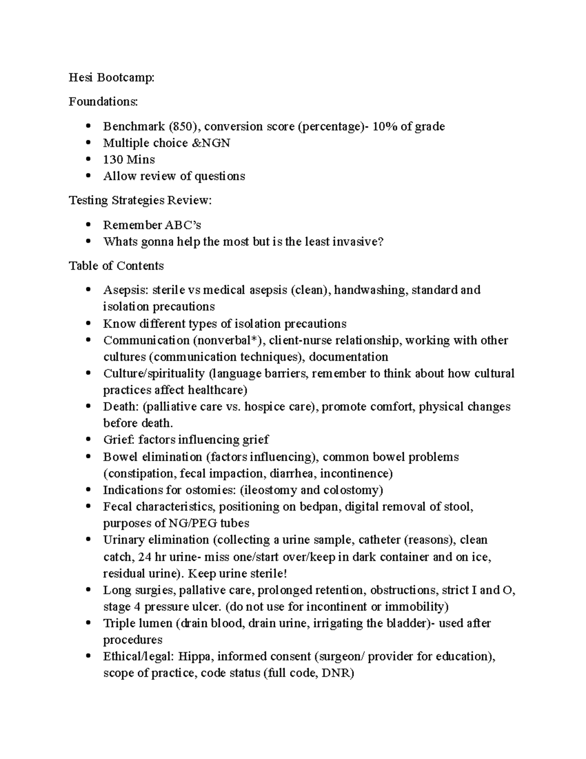Hesi review - notes - Hesi Bootcamp: Foundations: Benchmark (850 ...
