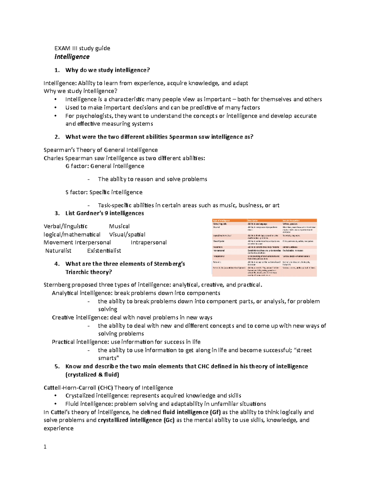 EXAM III study guide - updated - EXAM III study guide Intelligence Why ...