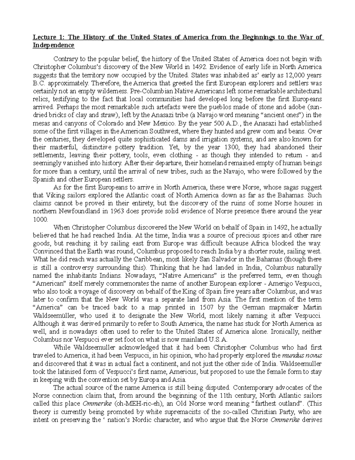 Lecture 1 The History of the United Stat - Evidence of early life in ...