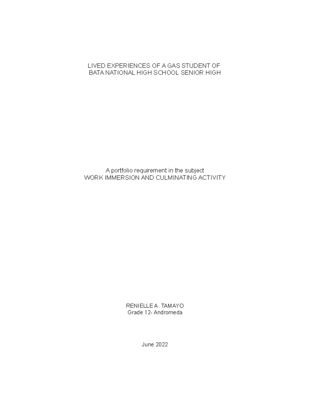 Portfolio-Title-Page - LIVED EXPERIENCES OF A GAS STUDENT OF BATA ...