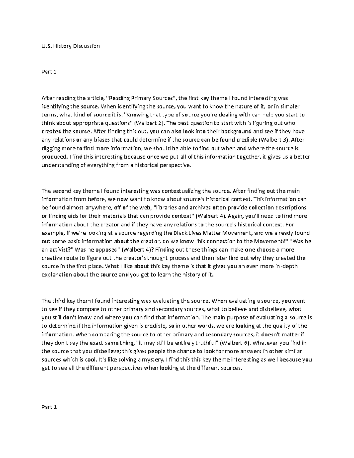 Key Themes In Primary Sources U History Discussion Part 1 After