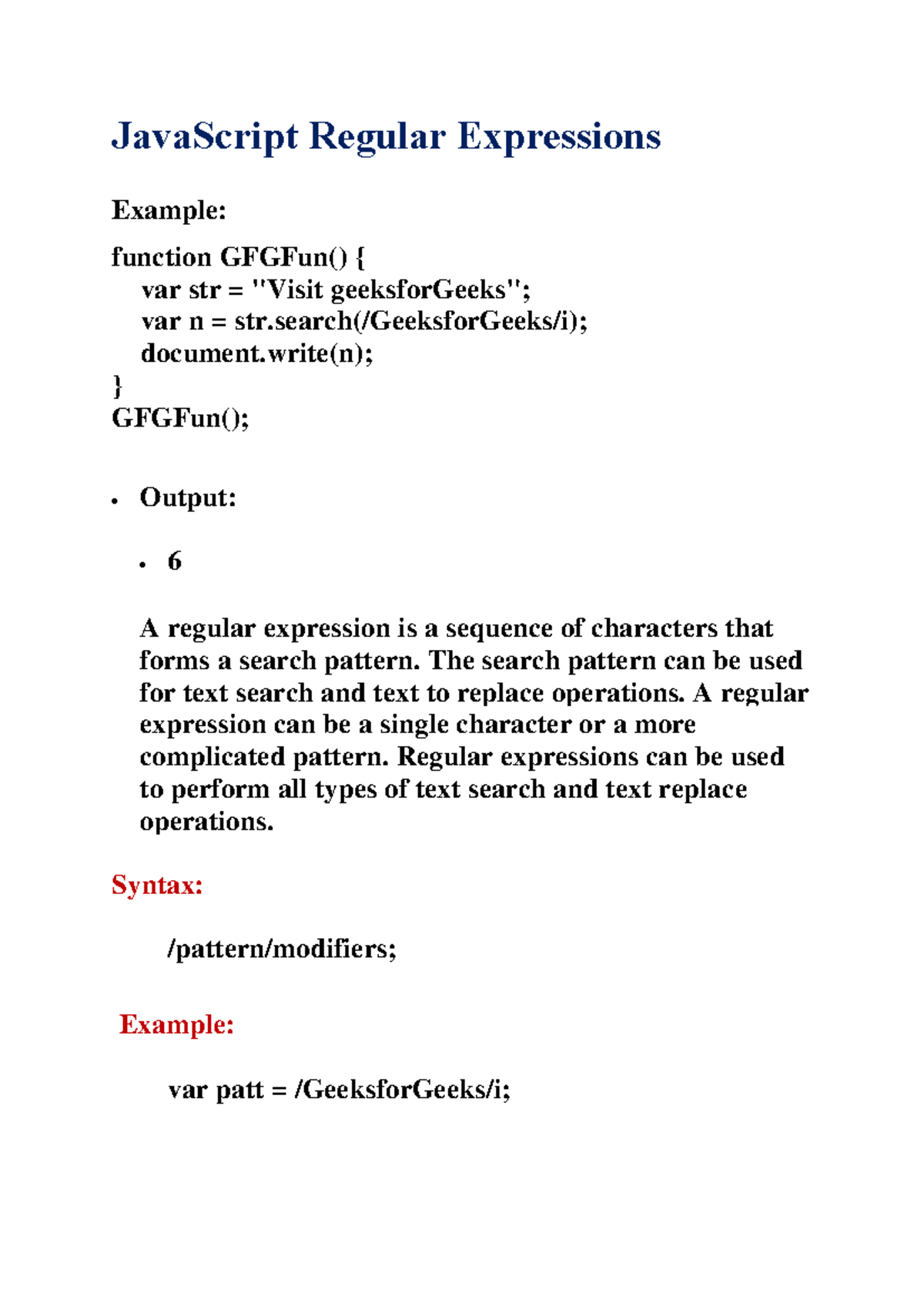 JavaScript Regular Expressions , string method in javascript , Regular Expression Modifiers ...