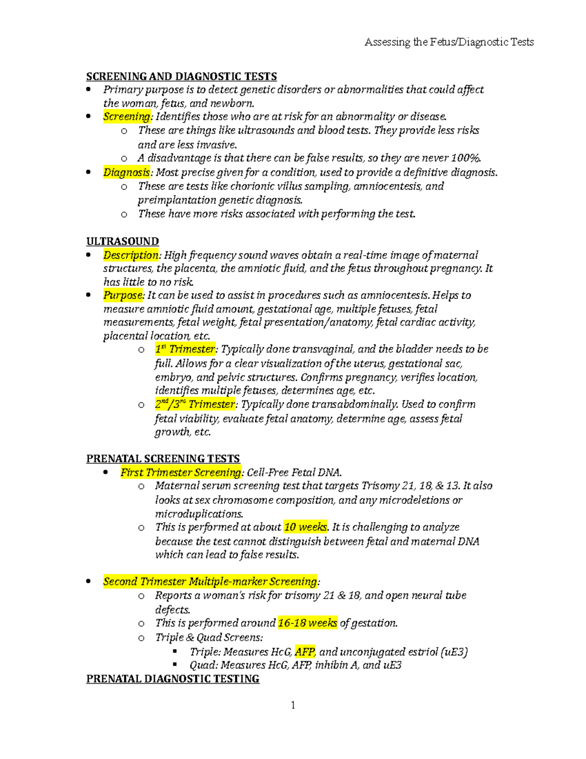 Diagnostic Tests Outline - SCREENING AND DIAGNOSTIC TESTS Primary ...
