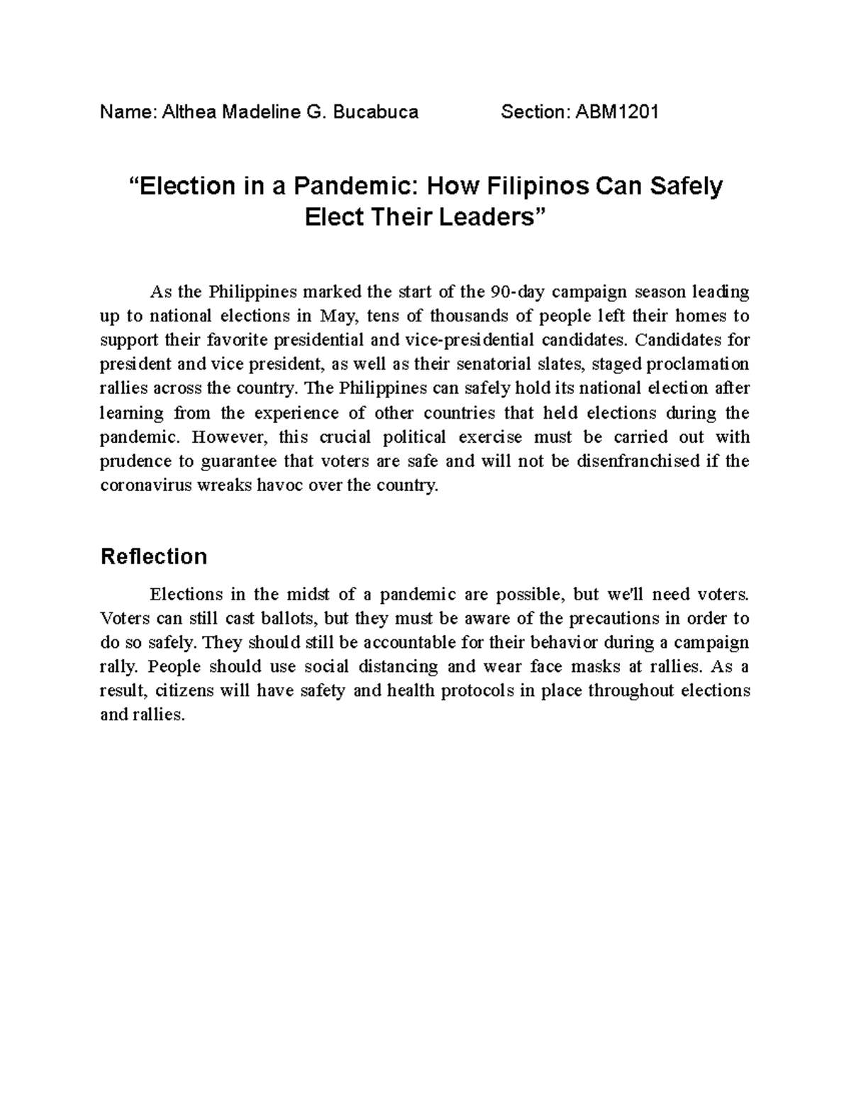 01 assignment 1 ucsp - fvvvv - Name: Althea Madeline G. Bucabuca ...