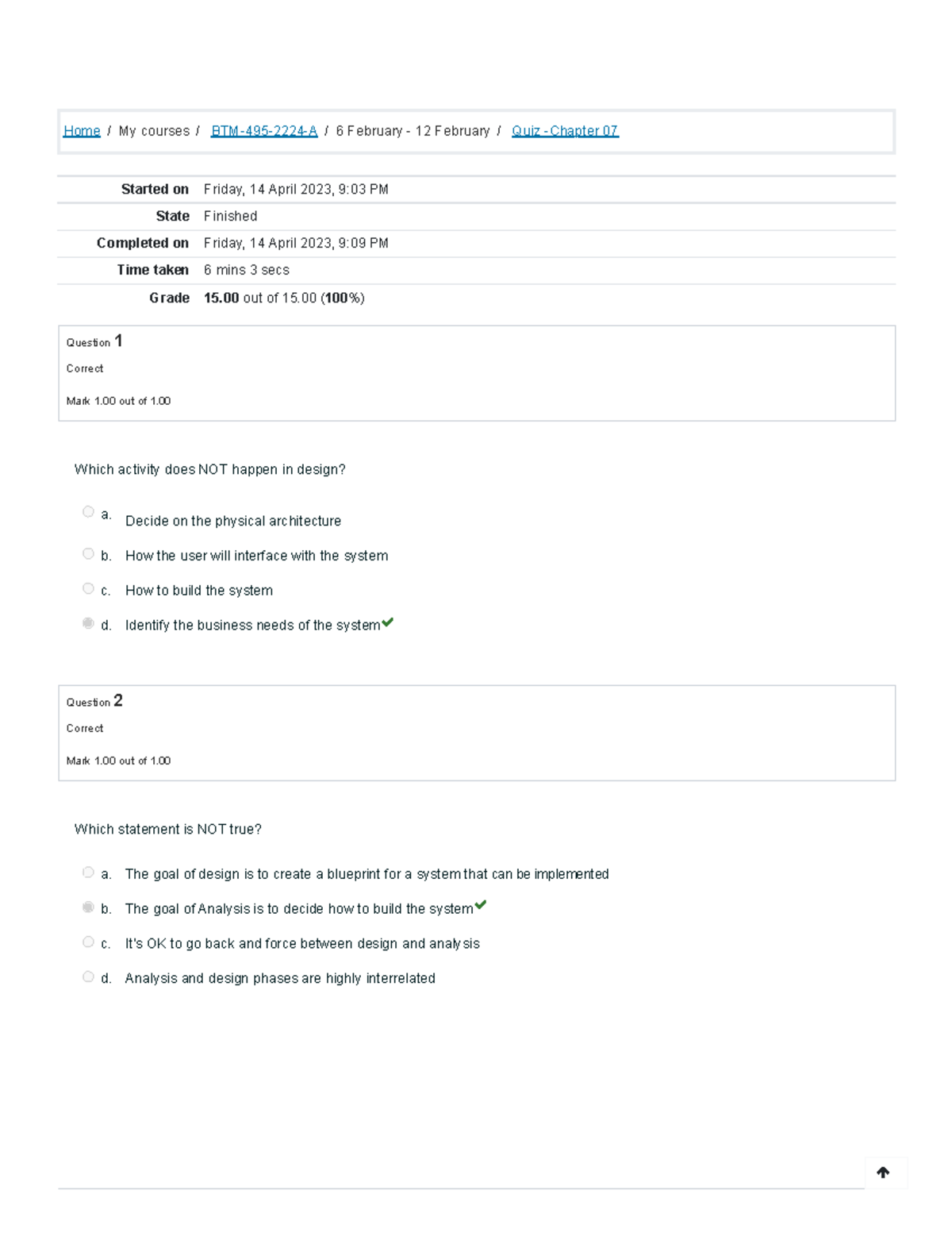 Quiz -Chapter 07 Attempt review - no color - Home / My courses / BTM ...