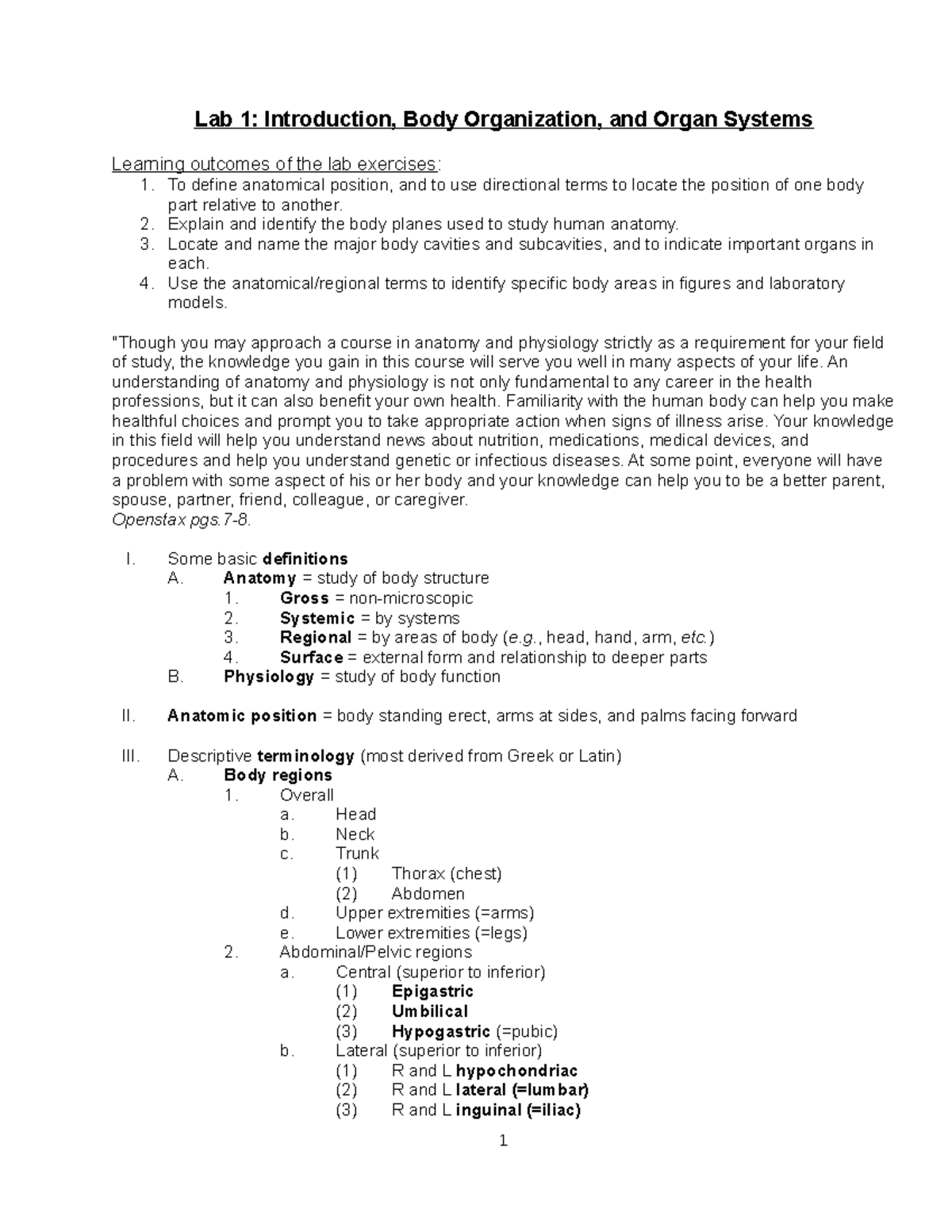AP1 Lab1 Introduction FA2021 - Lab 1: Introduction, Body Organization ...