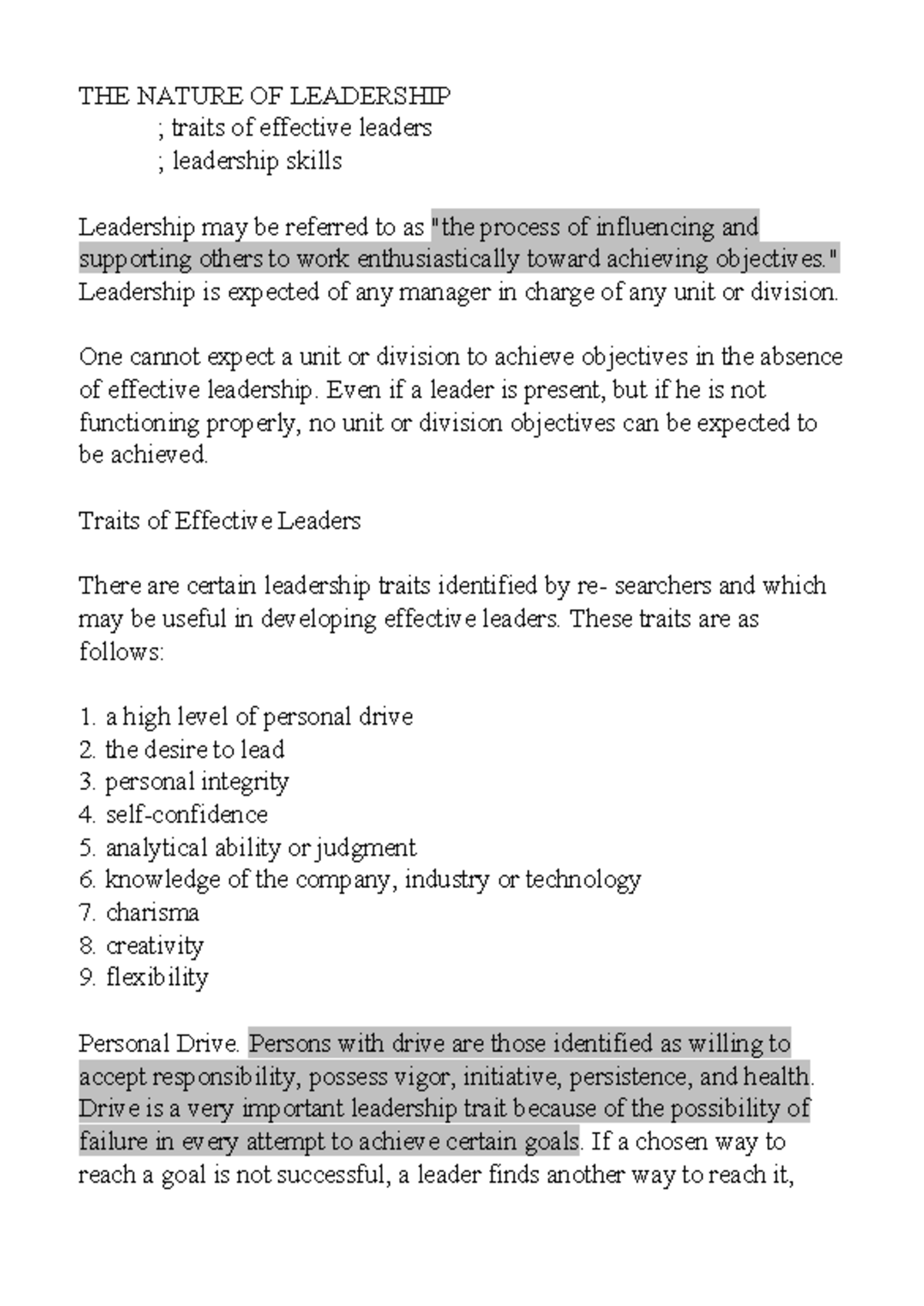 THE Nature OF Leadership - THE NATURE OF LEADERSHIP ; traits of ...