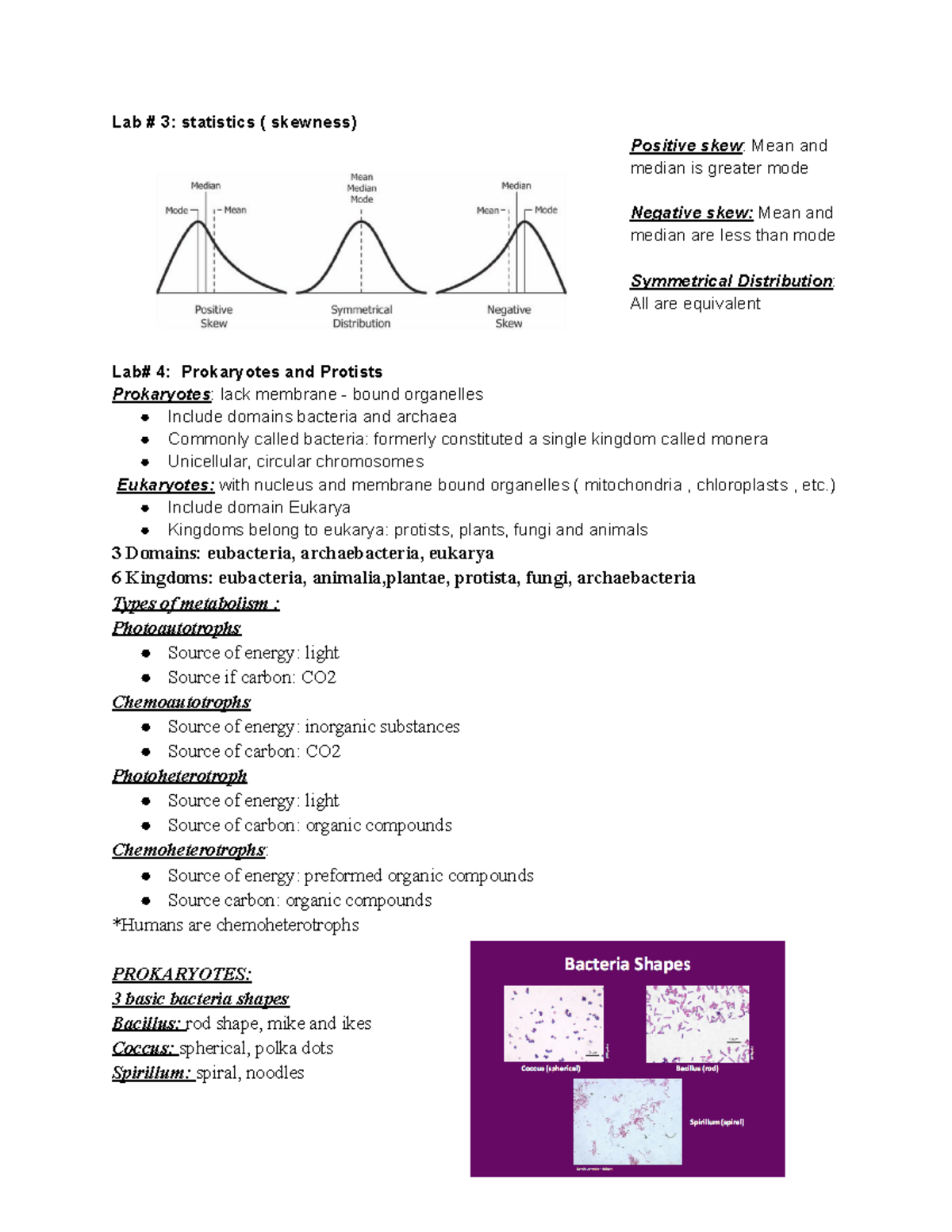 Lab Practical Review BIO106 labs 3 and 4 - Lab # 3: statistics ...