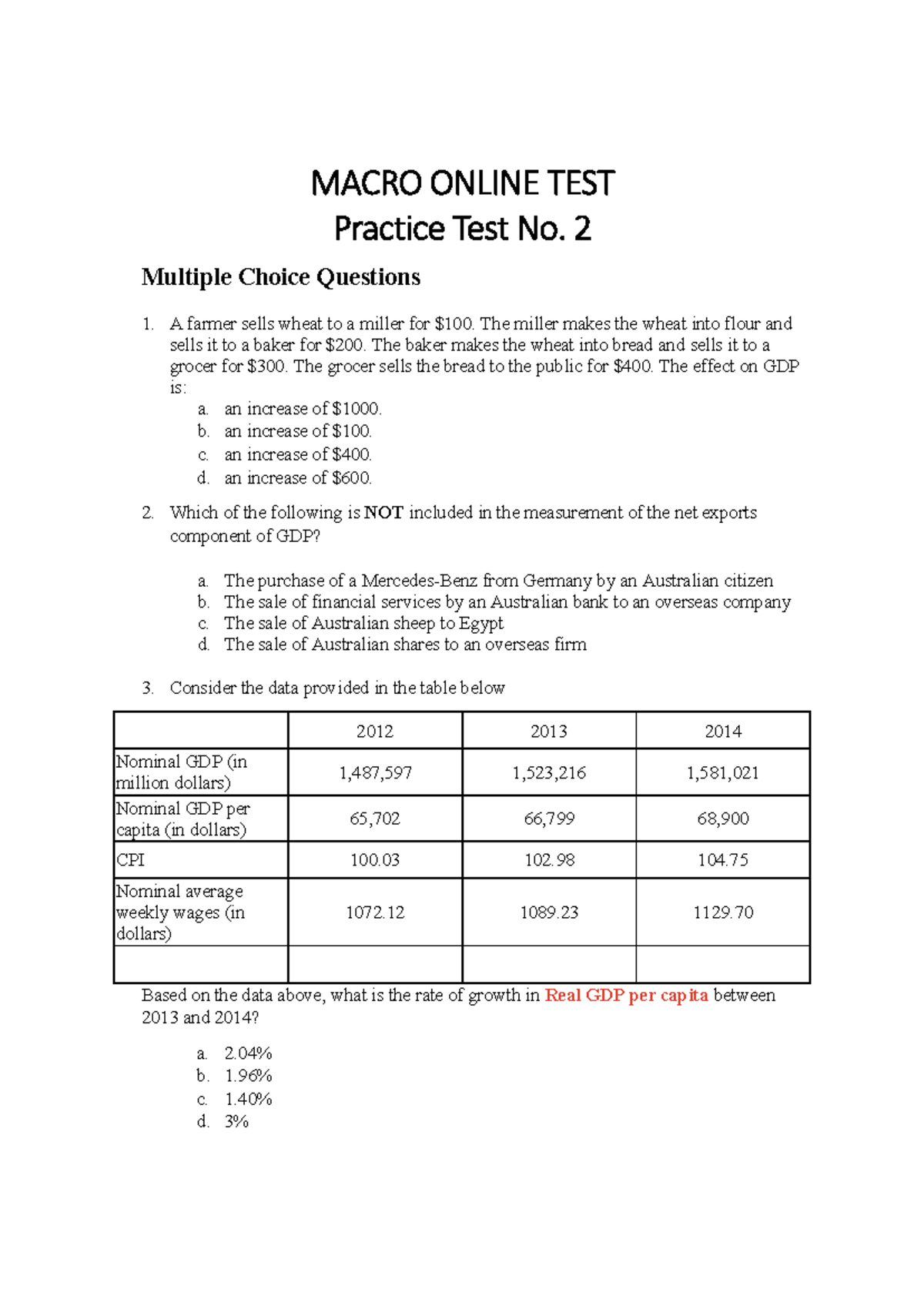 Macro Online Practice Test No.2 (With Solutions) - Multiple Choice ...