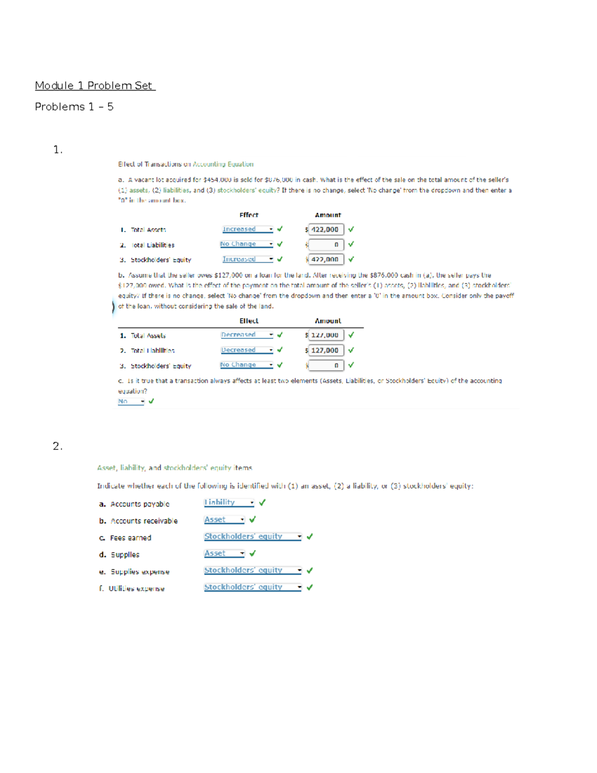 Cengage Module 1 Problem Set Acc201 Module 1 Problem Set Problems