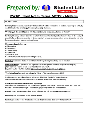 PSY101 Final Term Past Papers Mega File - PSY 101 Final Term Page 1 of 28 ____________ Memory is ...