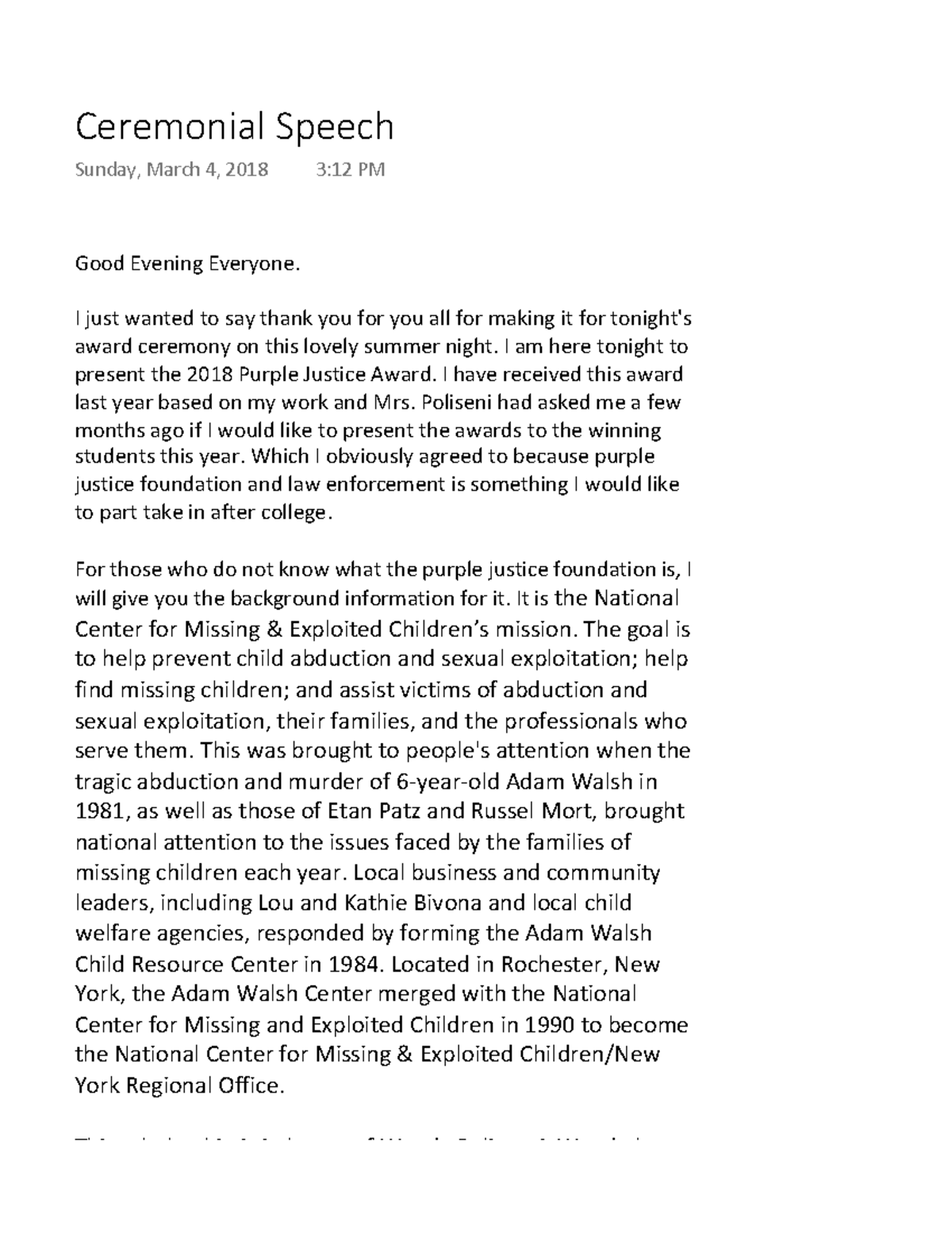 Ceremonial Speech - Warning: TT: undefined function: 32 Good Evening ...