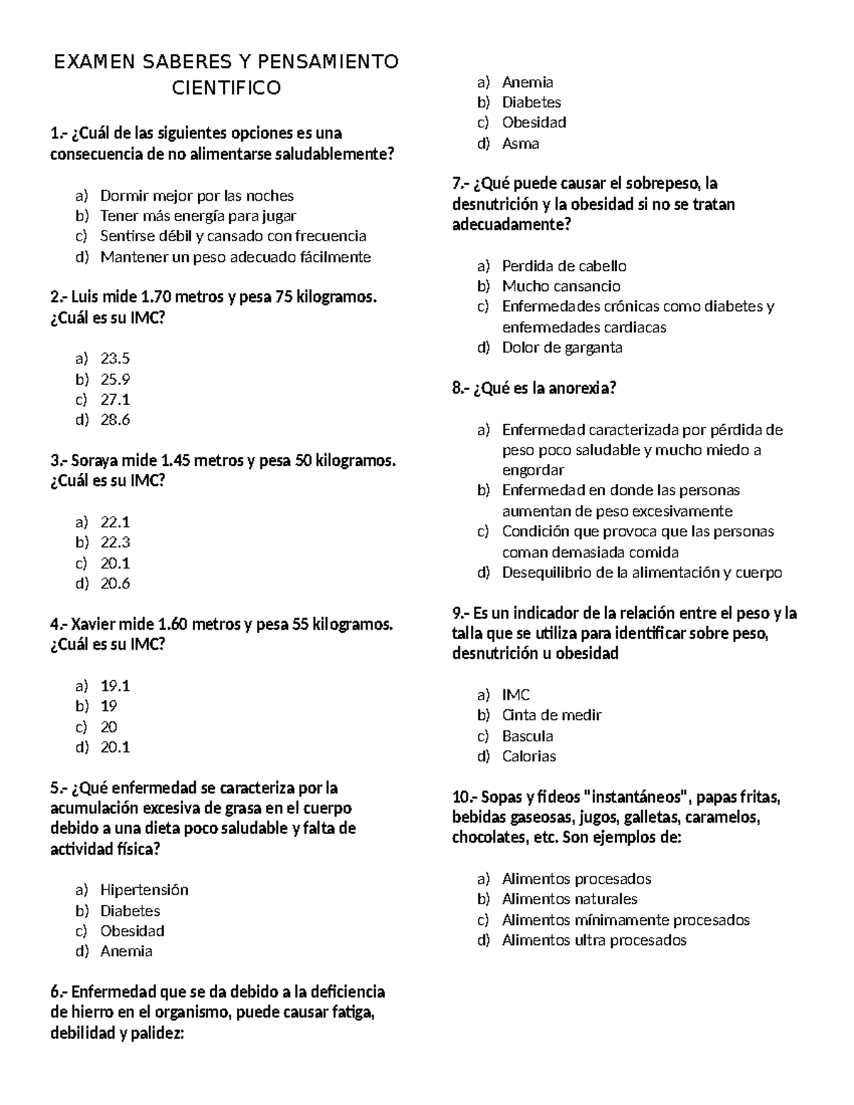 Examen Saberes Y Pensamiento Cientifico - EXAMEN SABERES Y PENSAMIENTO ...