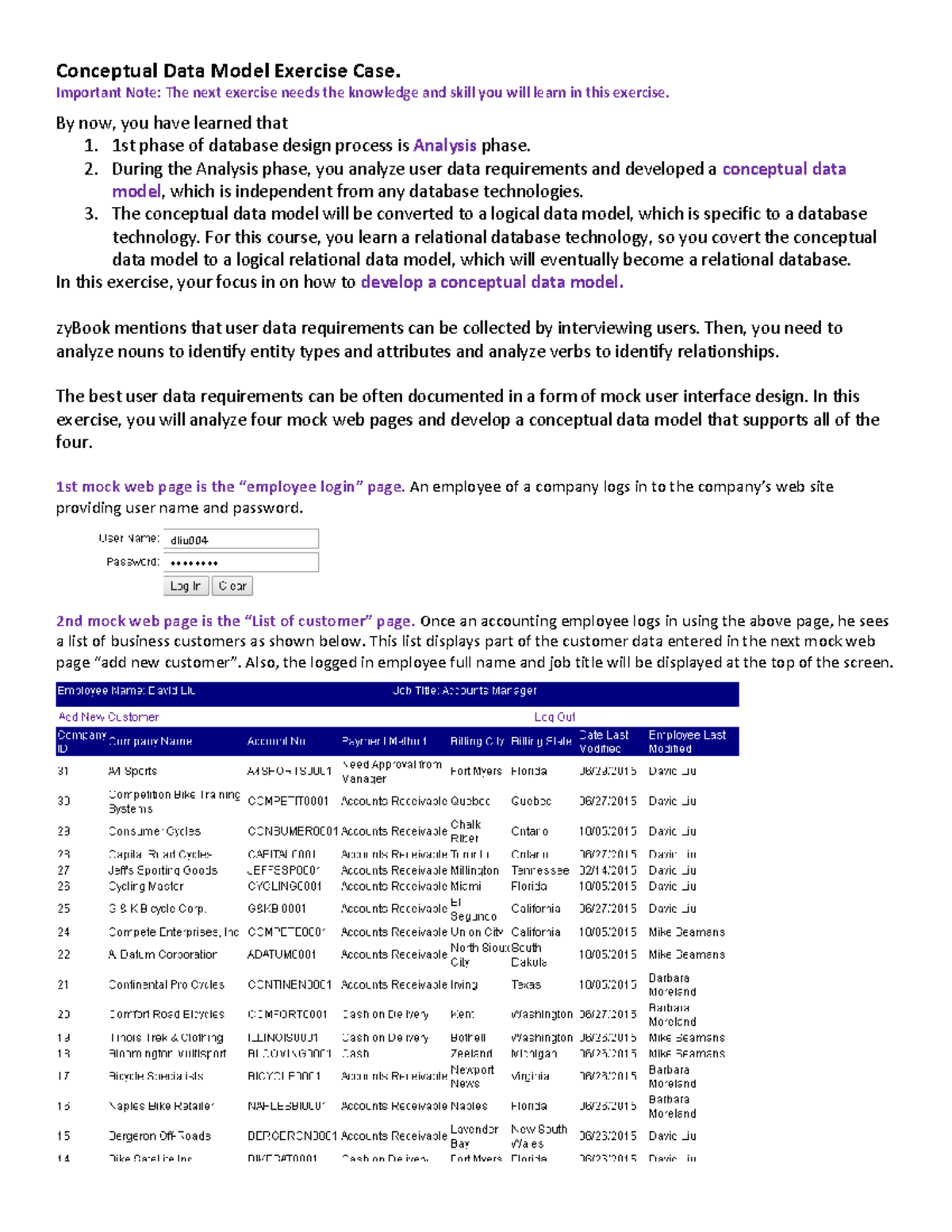 Conceptual Data Model Exercise Case - Important Note: The next exercise ...