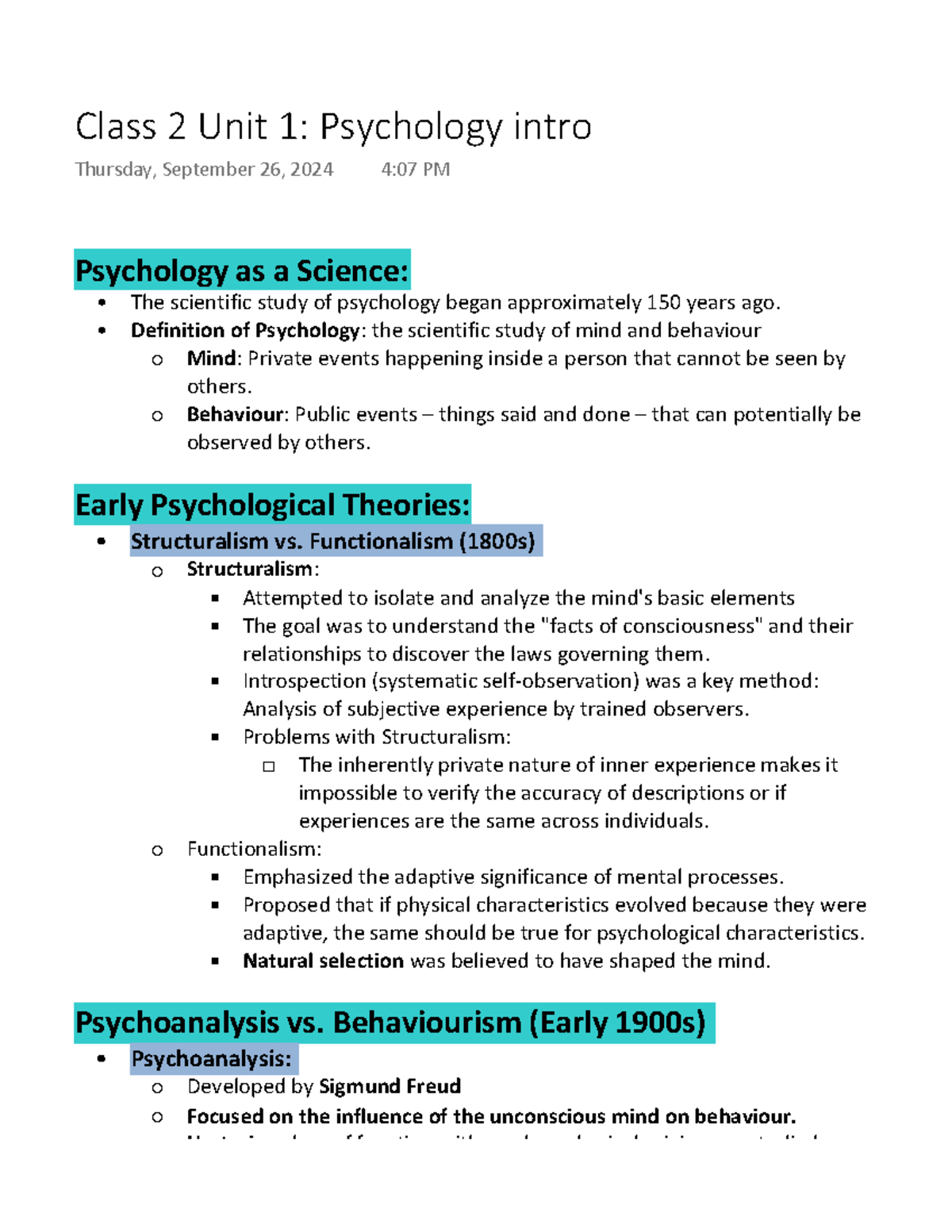 Class 2 Unit 1 Psychology intro - Psychology as a Science: The ...