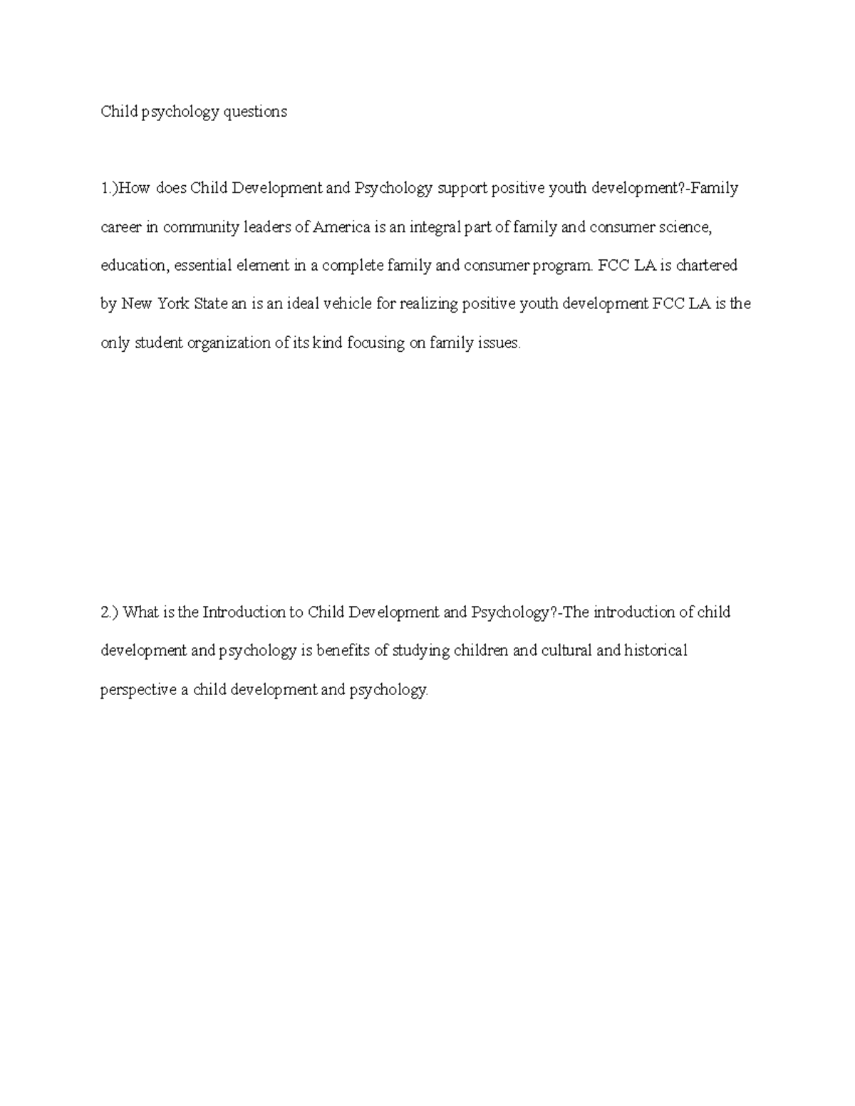 Kvejfn - worksheet - Child psychology questions 1.)How does Child ...
