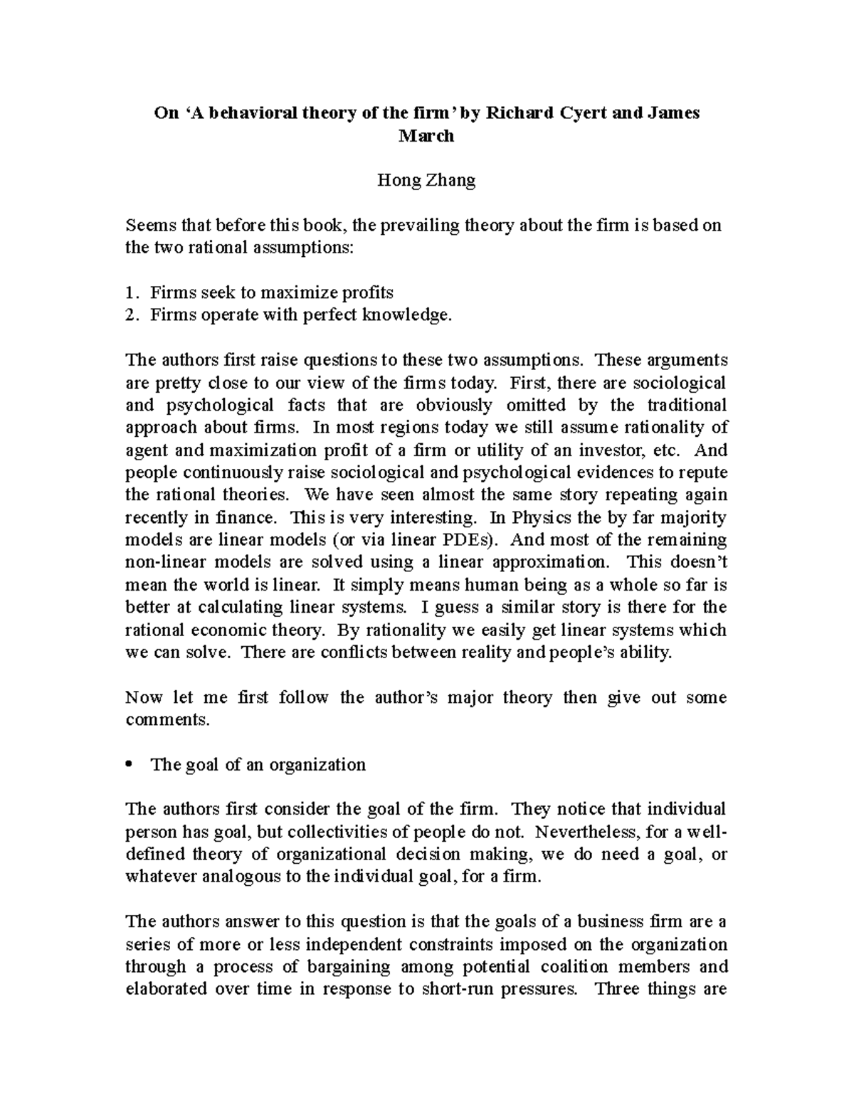 Cyert March Review - On behavioral theory of the Richard Cyert and ...