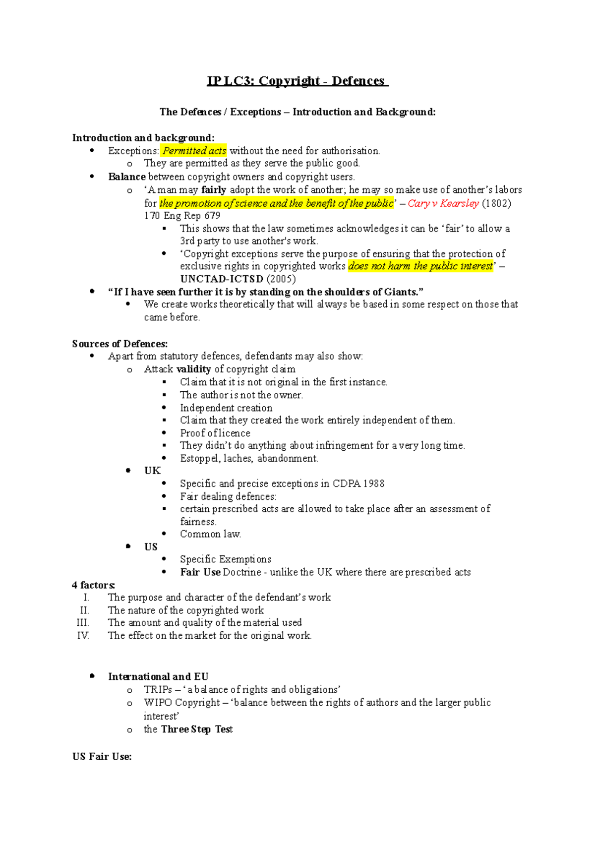 IP Lecture : Notes 3 - IP LC3: Copyright - Defences The Defences ...