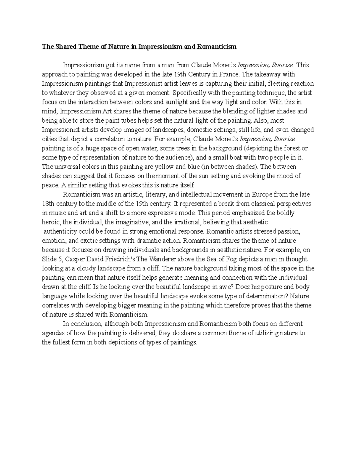 FAS 202 Discussion Post 1 - The Shared Theme of Nature in Impressionism ...