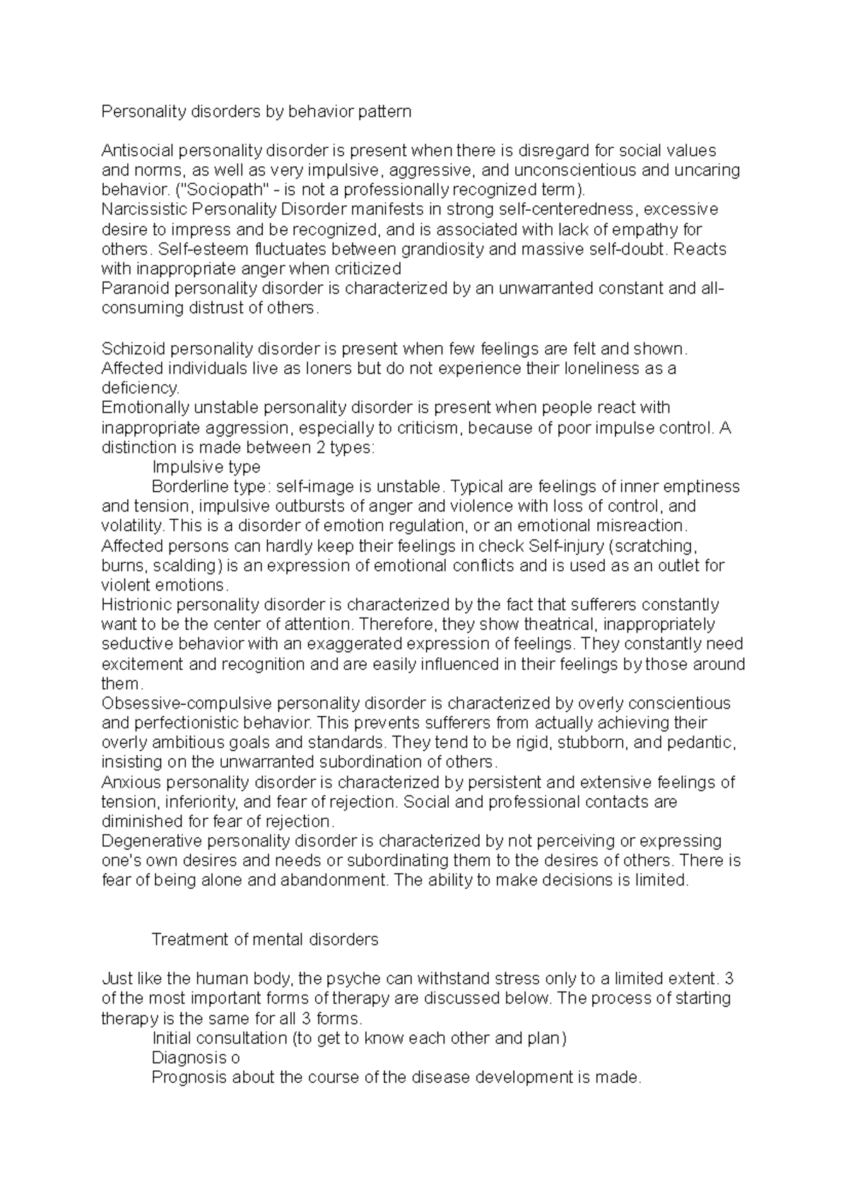 Personality disorders by behavior pattern - Personality disorders by behavior pattern Antisocial ...