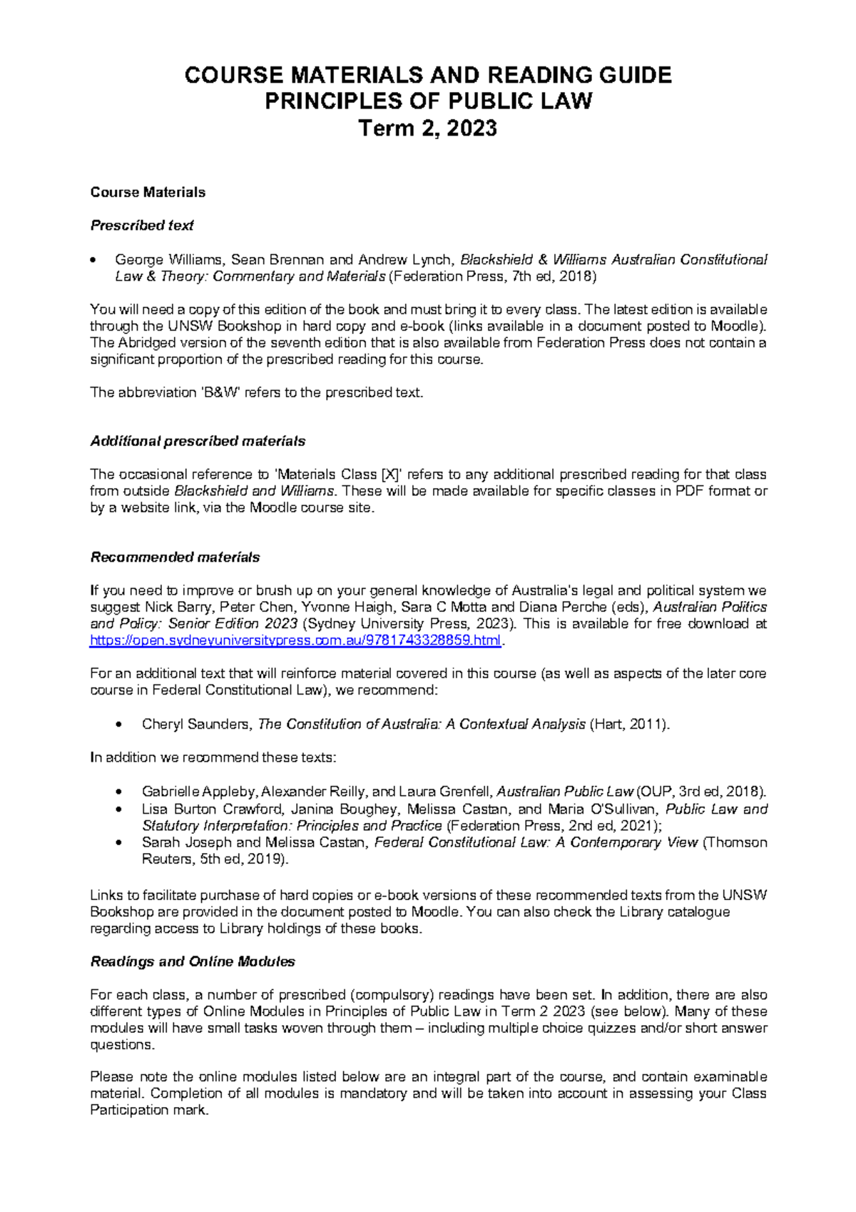 Reading Guide - PPL T2 2023 - COURSE MATERIALS AND READING GUIDE ...