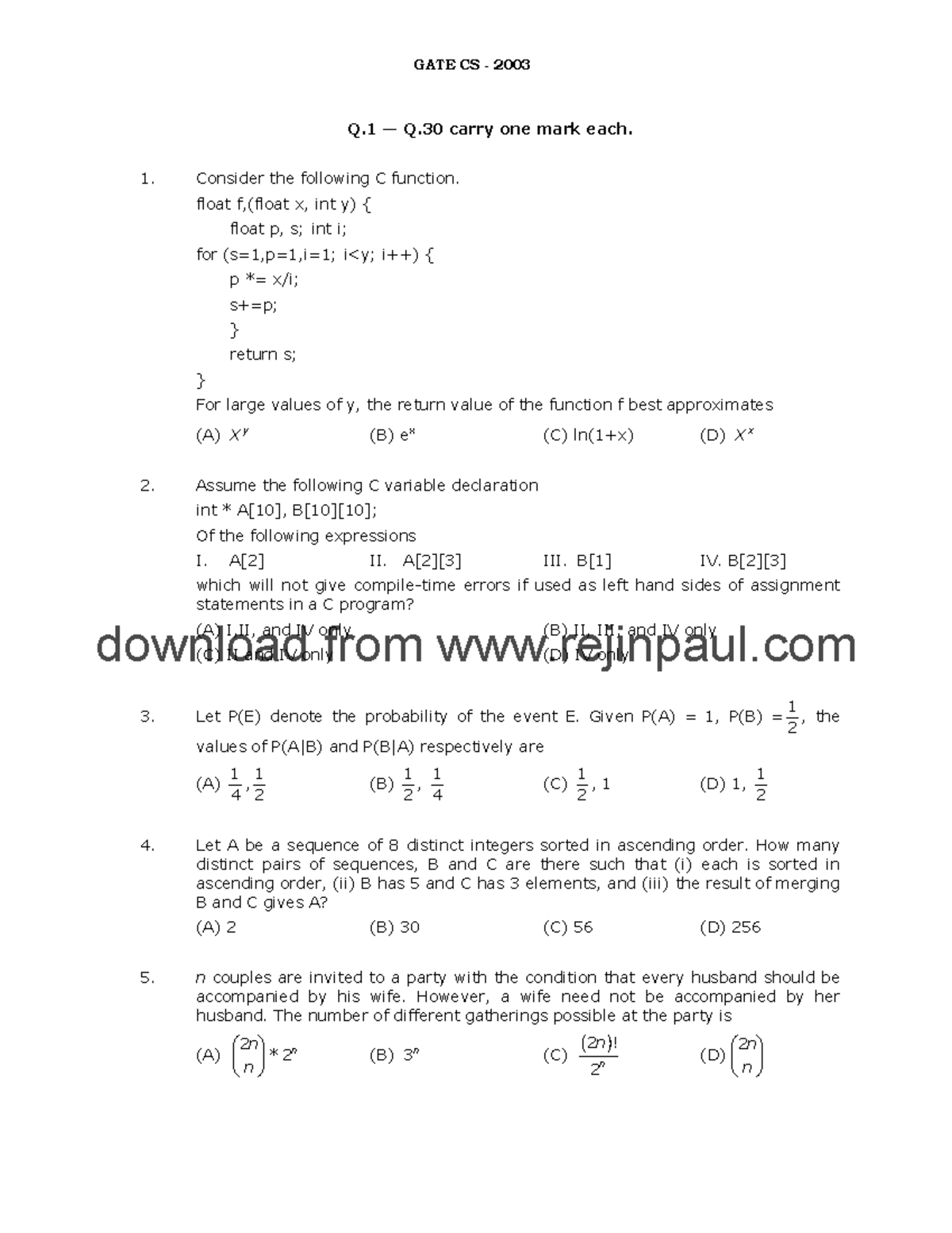 CS-2003 - Gate Paper of Computer Science Branch - - Studocu