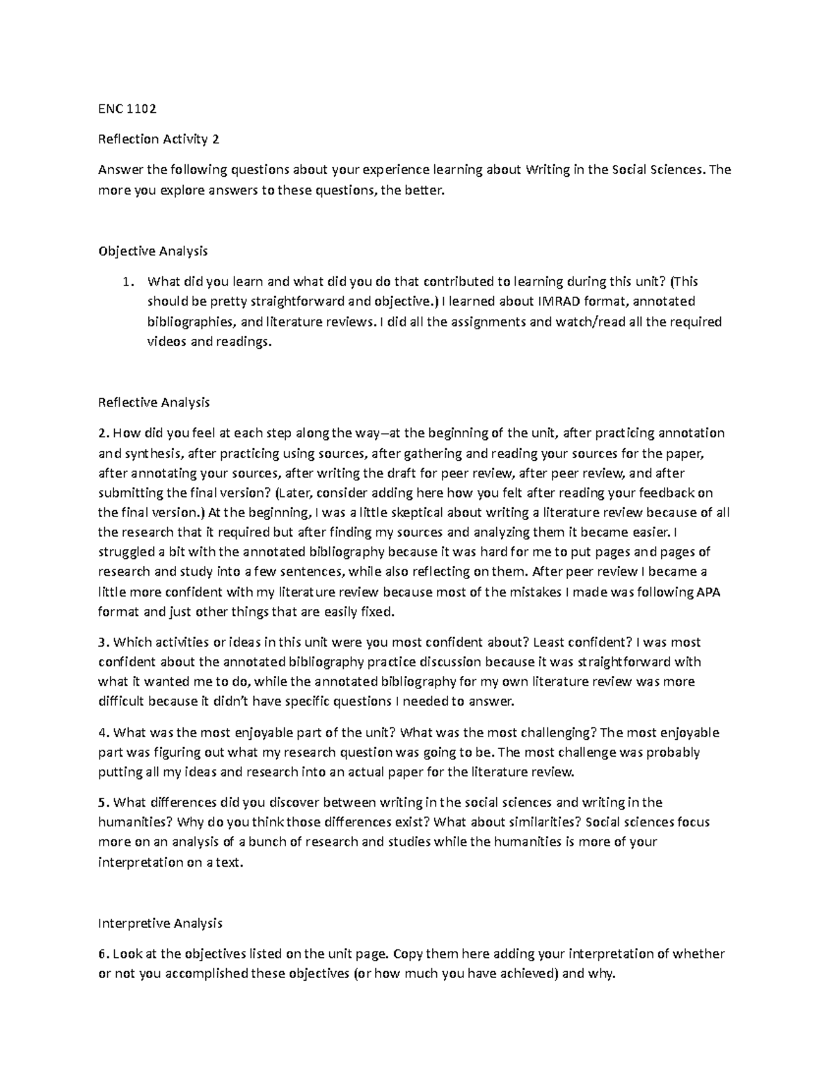 Unit2reflec - reflection - ENC 1102 Reflection Activity 2 Answer the ...