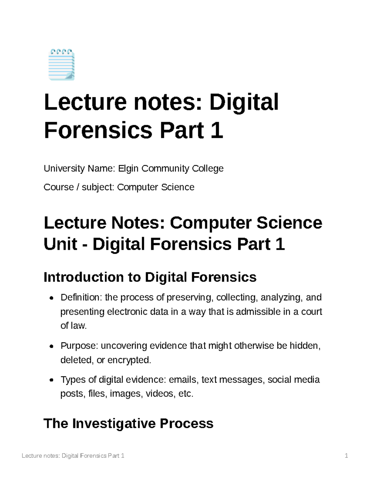 Lecture notes Digital Forensics Part 1 - f Lecture notes: Digital ...