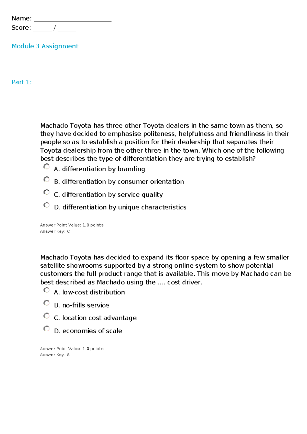 Marketing Management Module 3 Q and Answers - Name ...