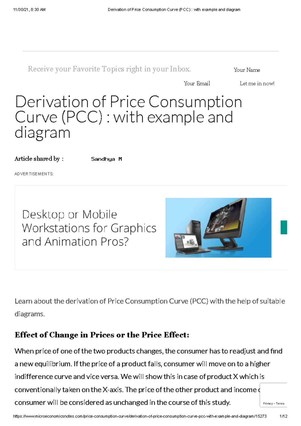 Derivation of Price Consumption Curve (PCC) with example and diagram ...