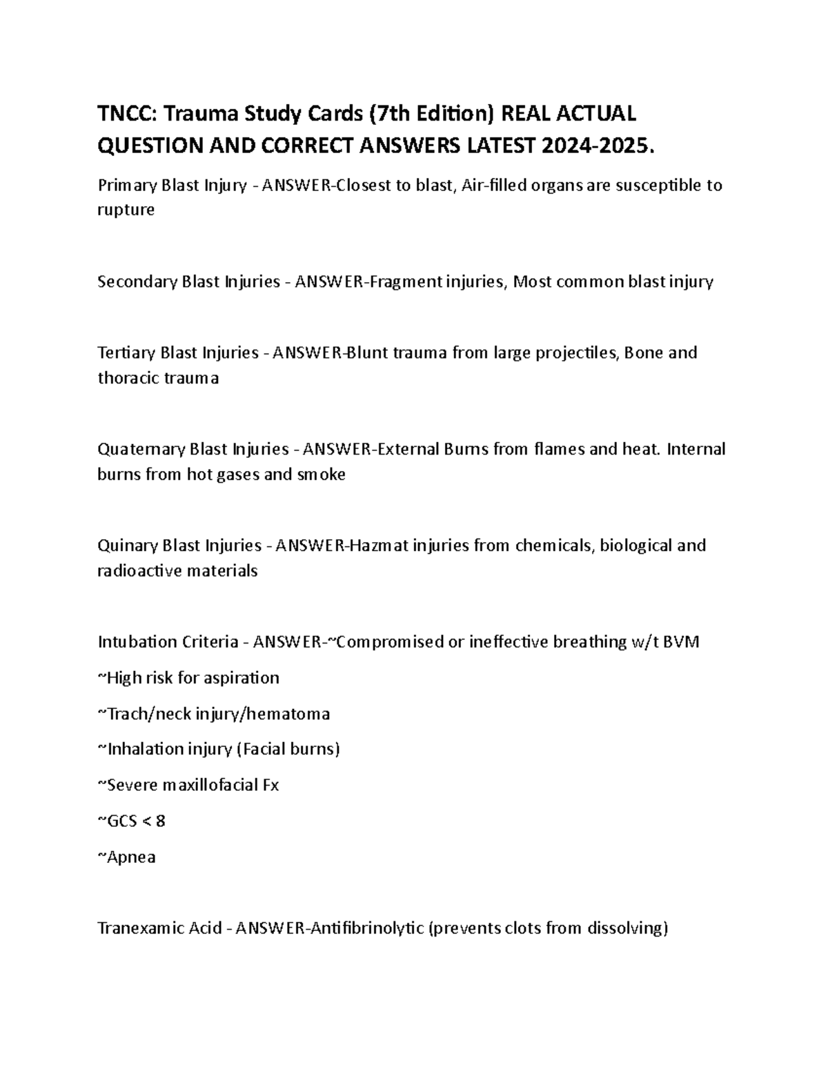 TNCC - TNCC - TNCC: Trauma Study Cards (7th Edition) REAL ACTUAL ...
