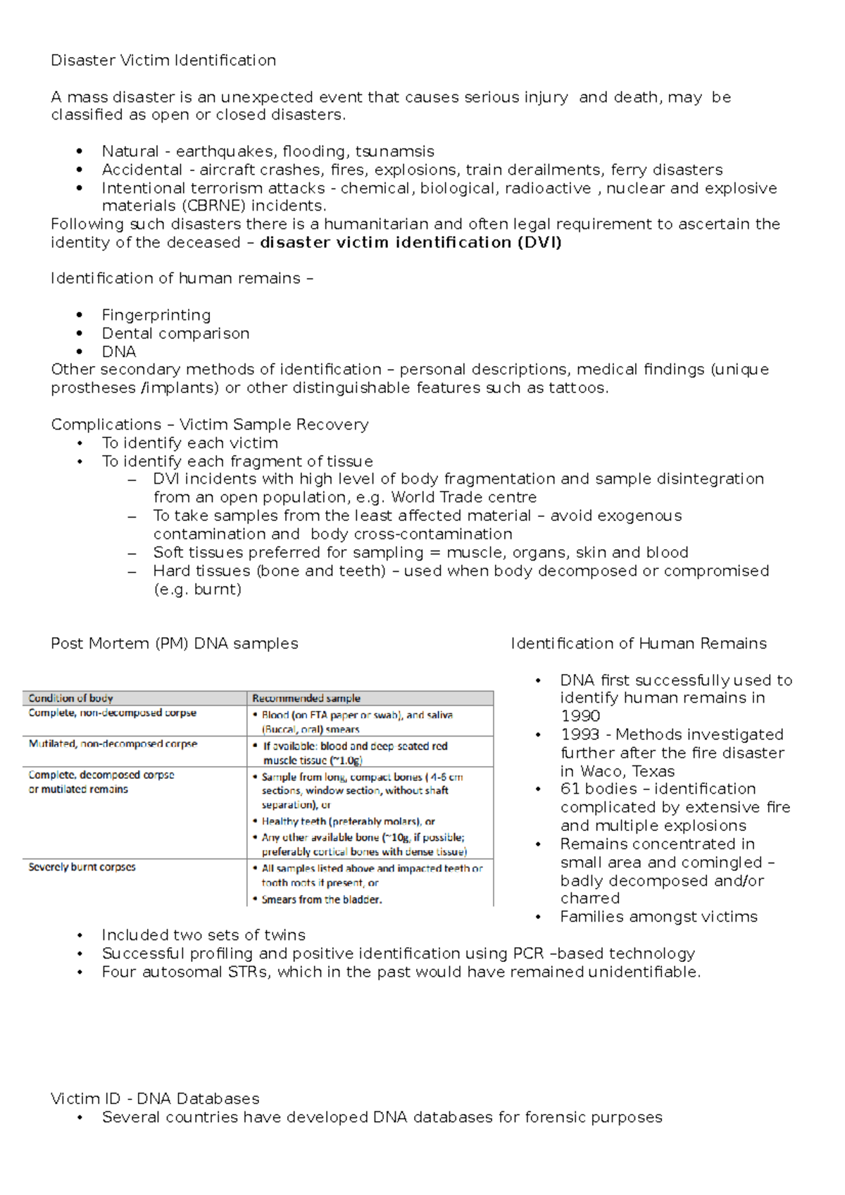Disaster Victim Identification - Natural - earthquakes, flooding ...