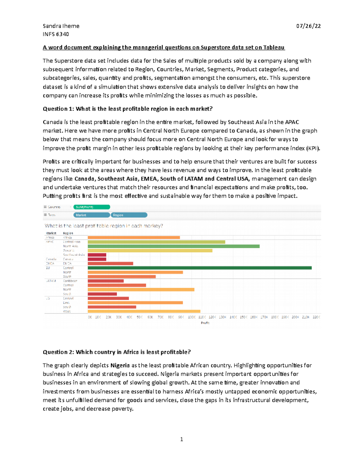 Questions on Tableau Superstore - Sandra Iheme 07/26/ INFS 6340 A word ...