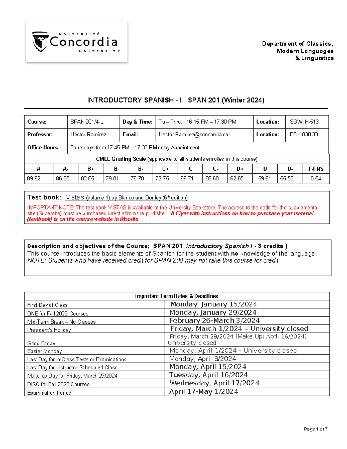 Course Outline Rev. - Modern Languages & Linguistics INTRODUCTORY ...