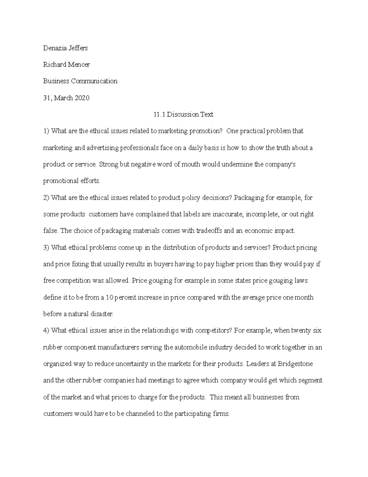 11.1 Discussion Text - Denazia Jeffers Richard Mencer Business ...