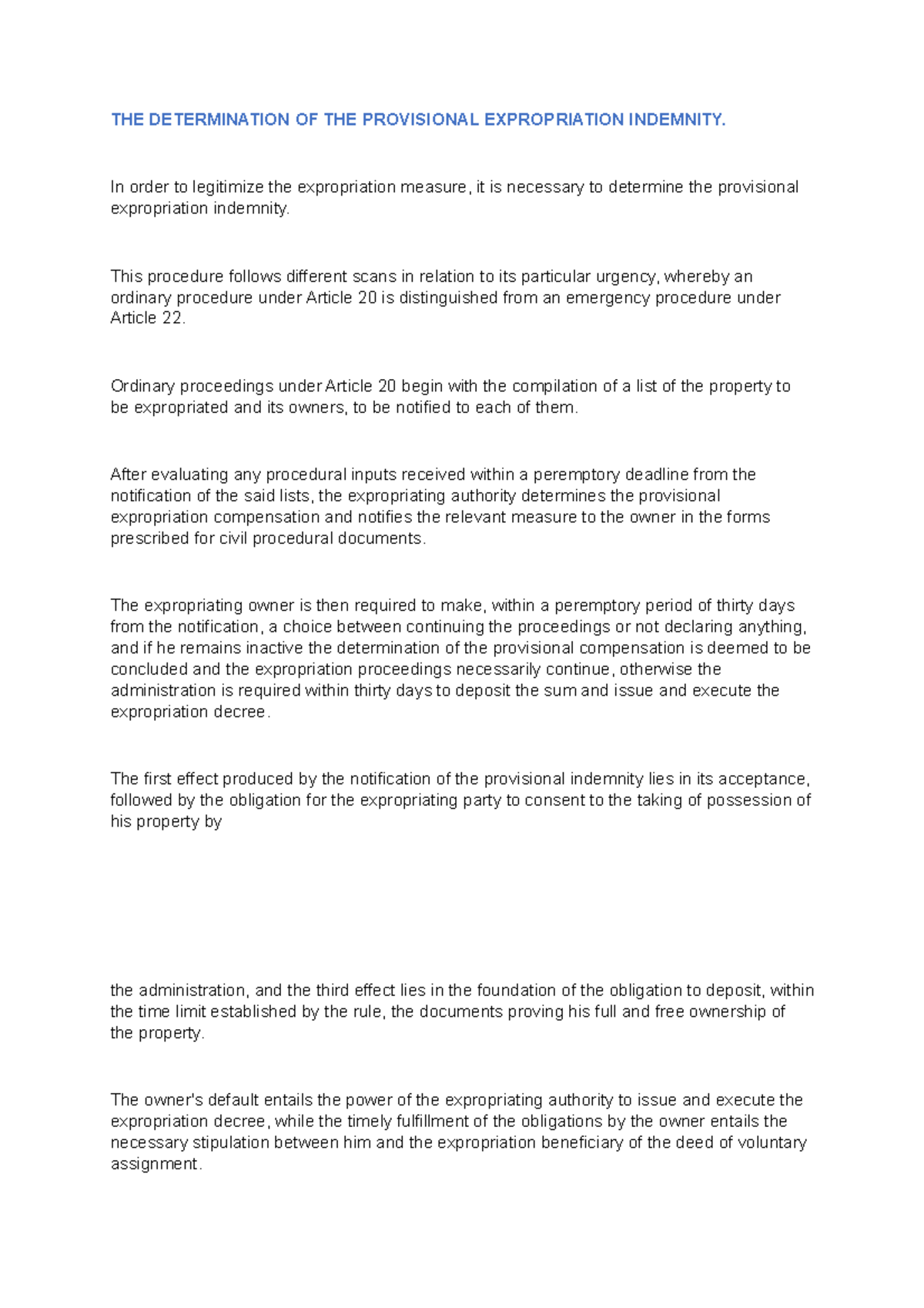 THE Determination OF THE Provisional Expropriation Indemnity 12 - THE ...